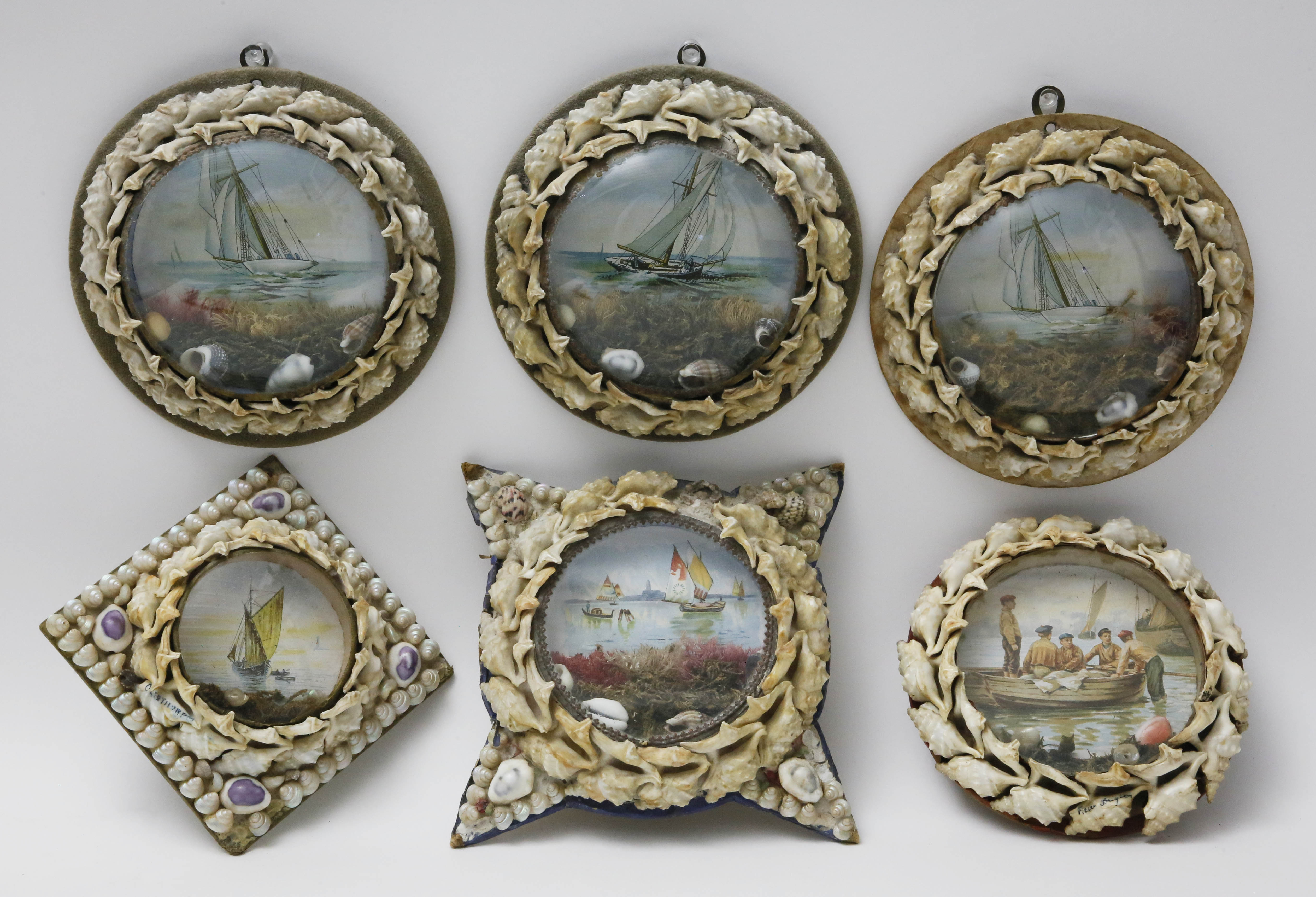 Set of Six Antique Shell Encrusted Pictorial Frames - Set of Six ...