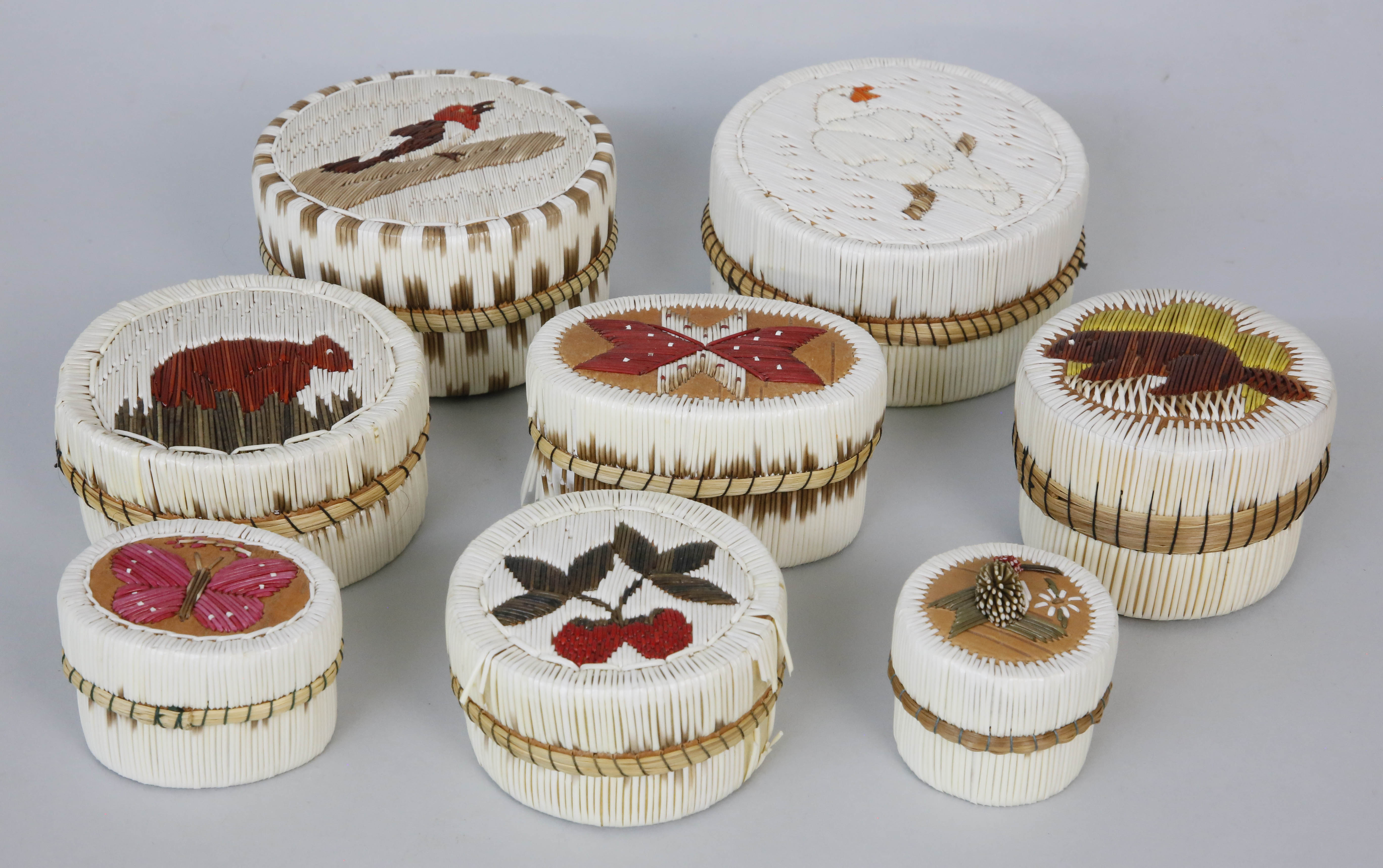 Collection of Eight American Southwest Quill Boxes 20th Century ...