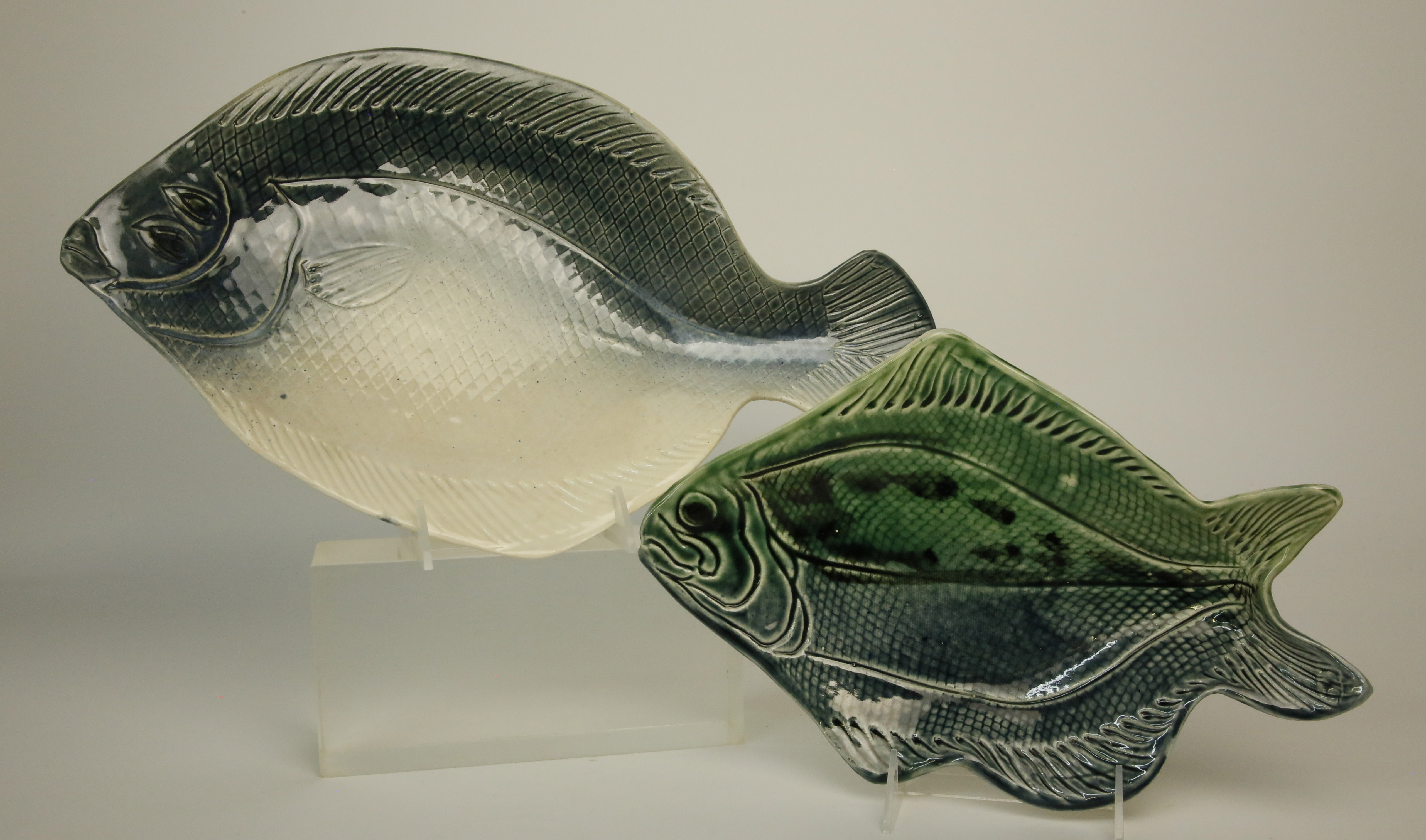 Pair of Ann Elizabeth 2-Slab Pottery Glazed and Scribed Fish - Pair of ...