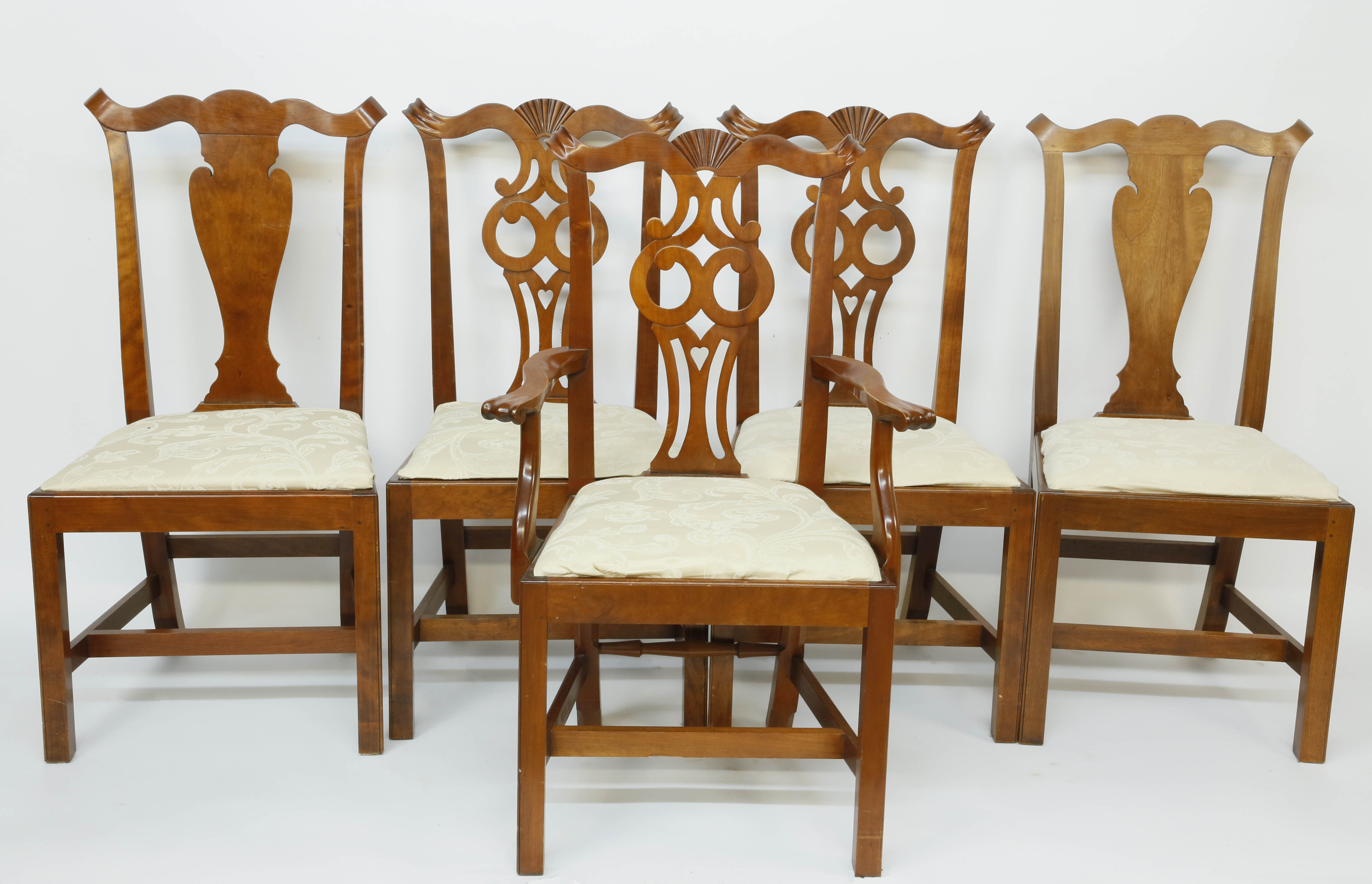 Five David Lefort Cherry Chippendale Style Dining Chairs - Five David ...