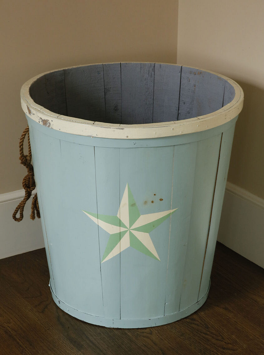Blue and White Star Paint Decorated Wood Bucket - Blue and White Paint ...
