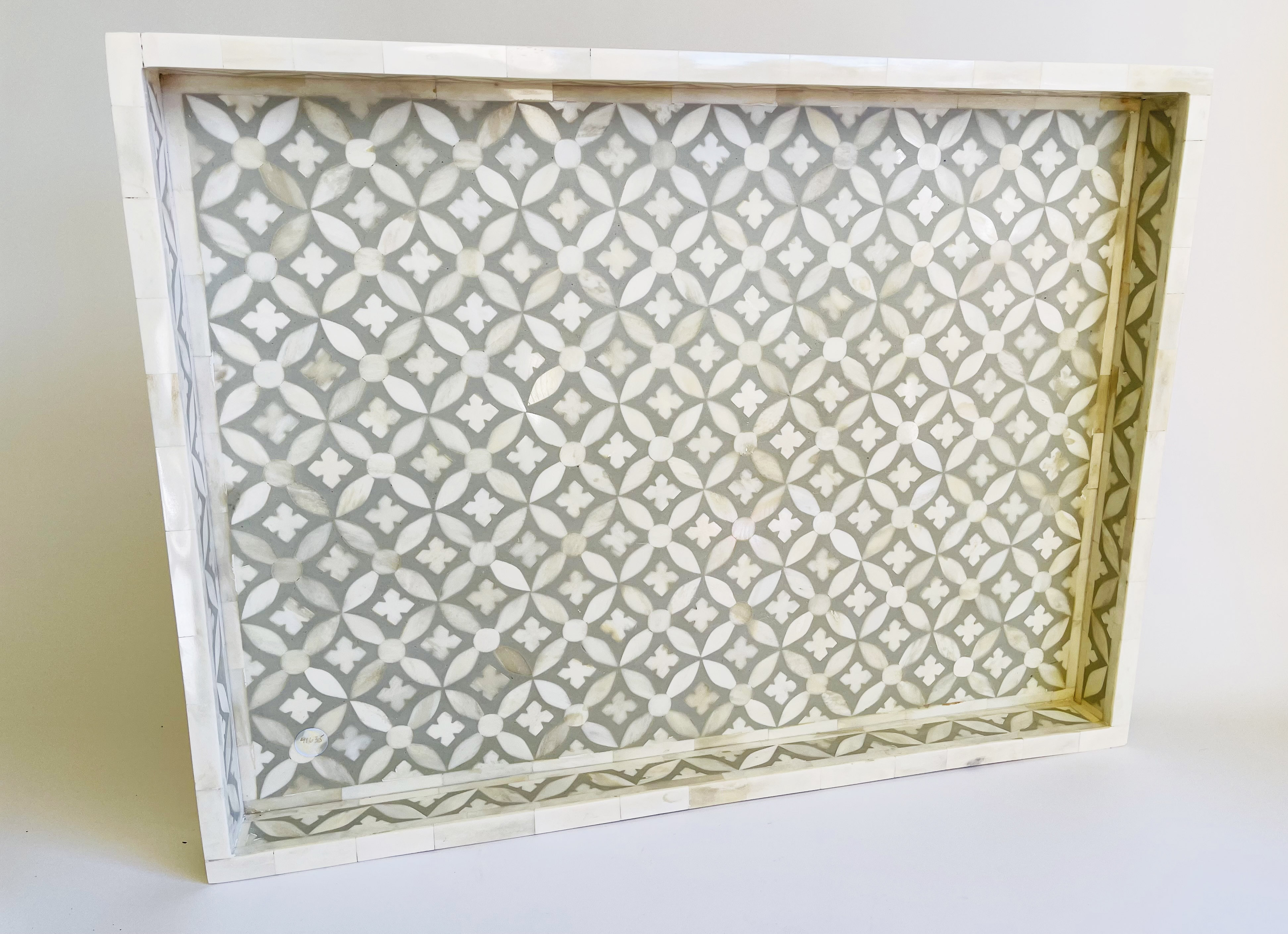 Contemporary Rectangular Two-Tone Geometric Bone Inlaid Serving Tray ...