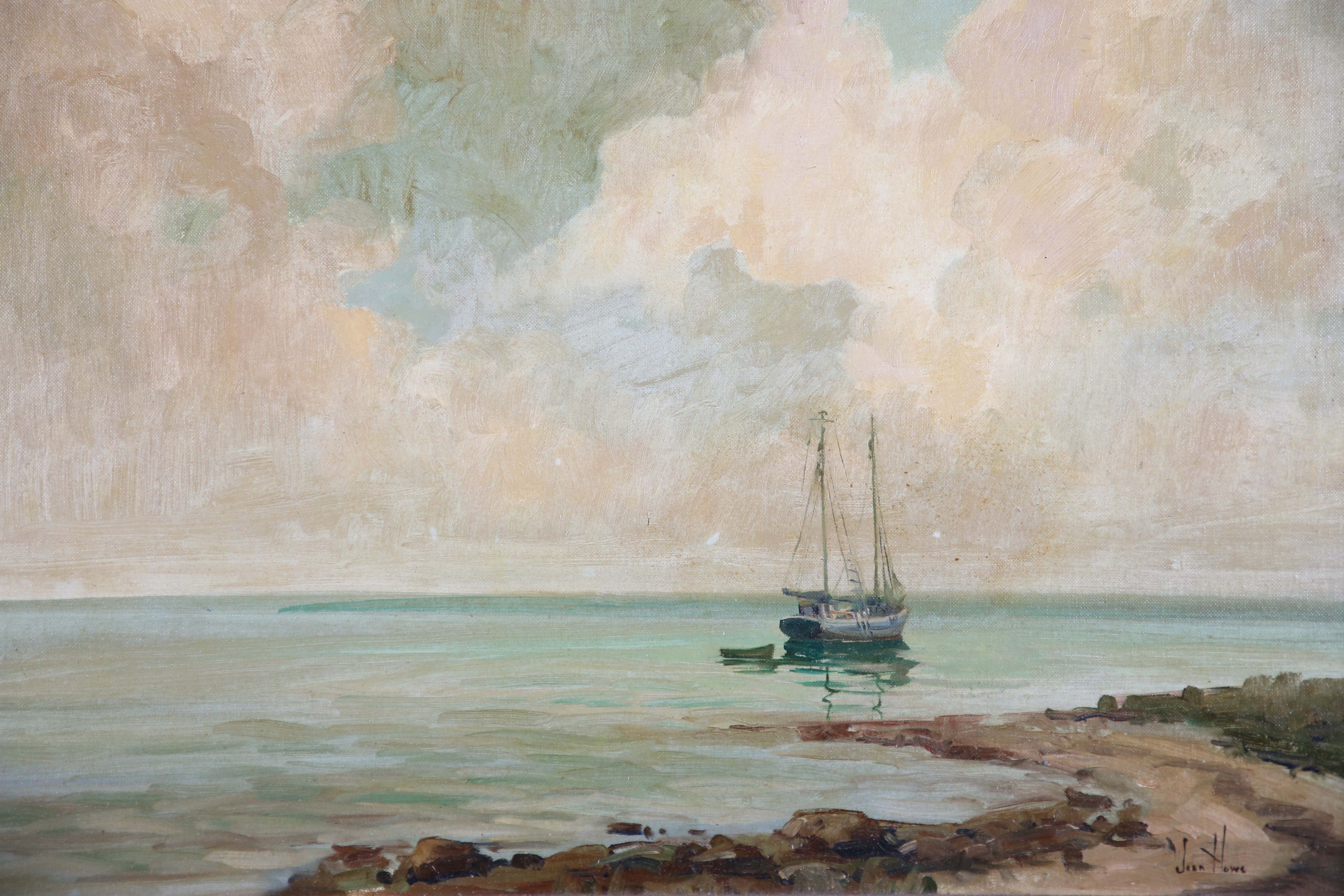 Joan Howe Oil on Canvas-Board Two-Masted Sailboat - Joan Howe Oil on ...