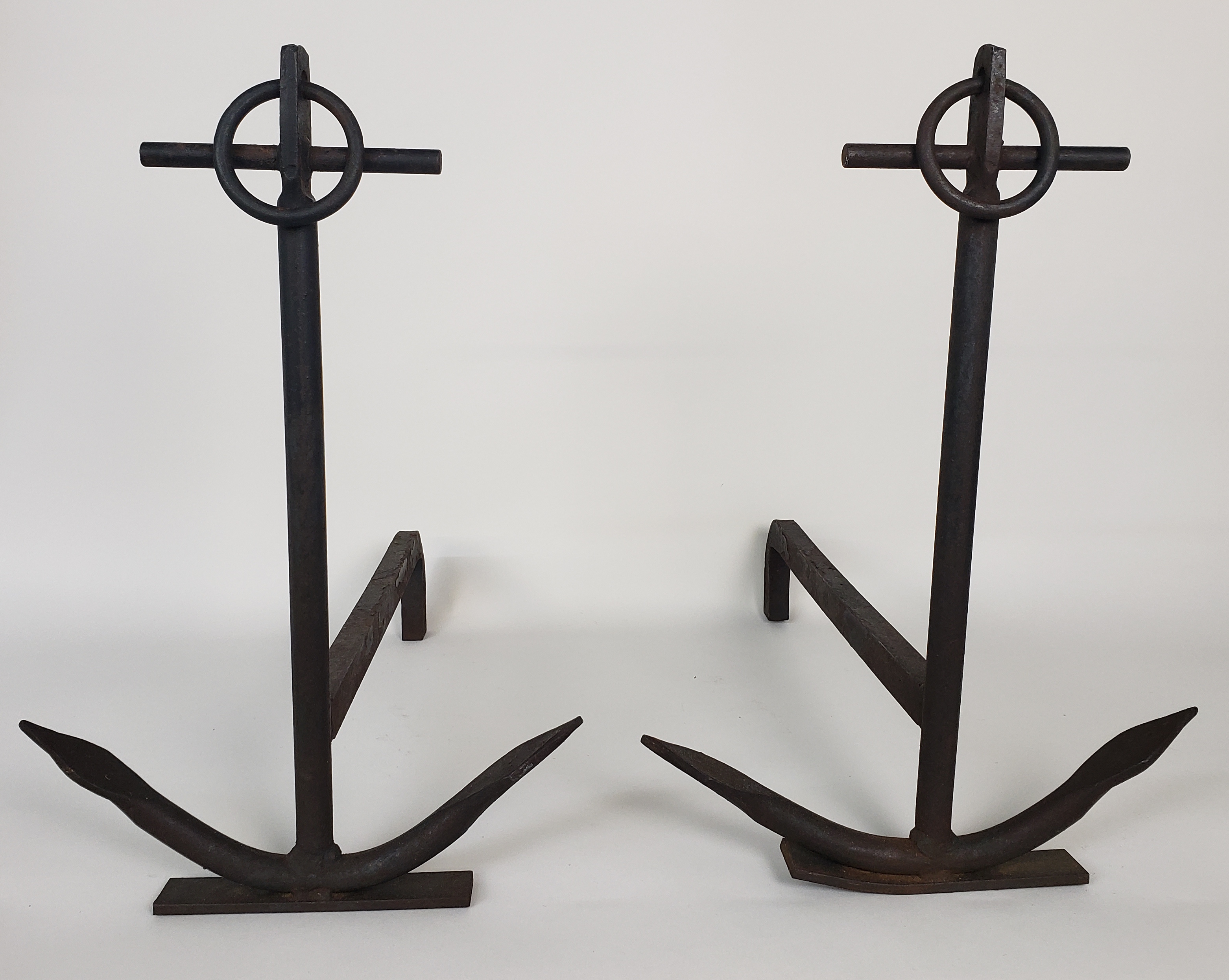 Figural Iron Anchor Andirons - Pair of Vintage Iron Anchor Andirons ...