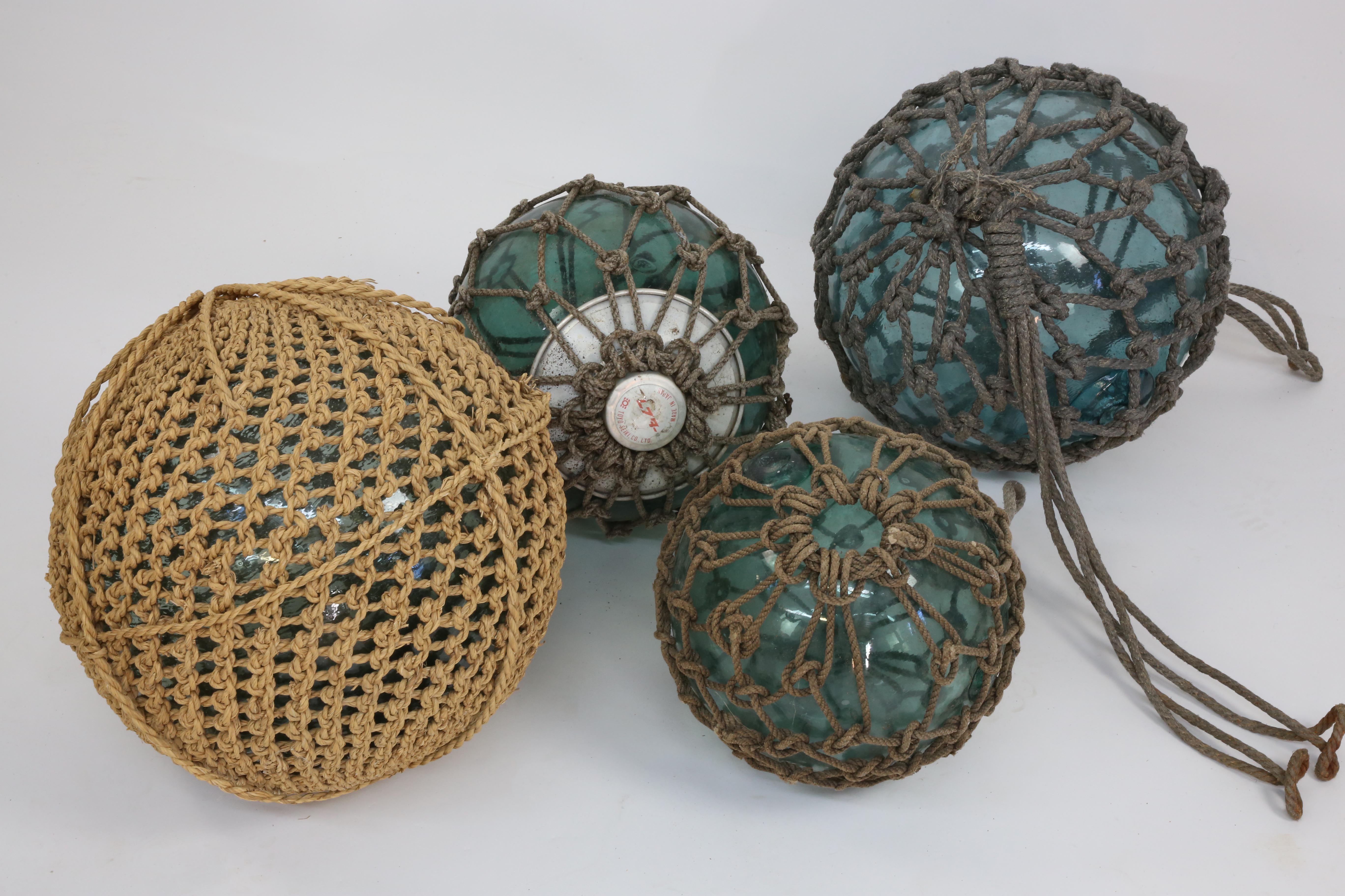 Group of Four Japanese Glass and Rope Buoys - Group of Four Japanese ...