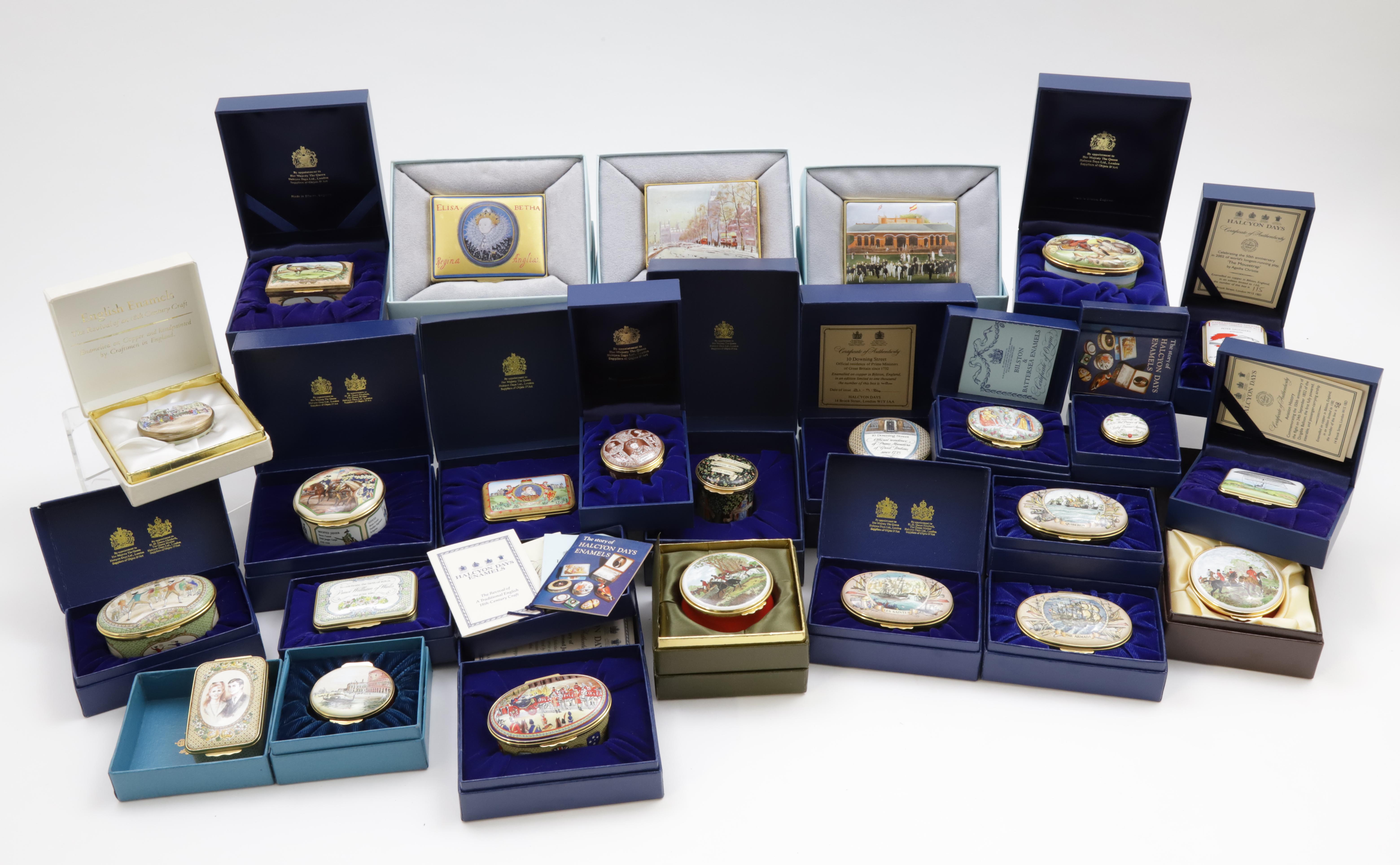 Collection of 25 Covered Enamel Boxes Including Bilston and Battersea ...