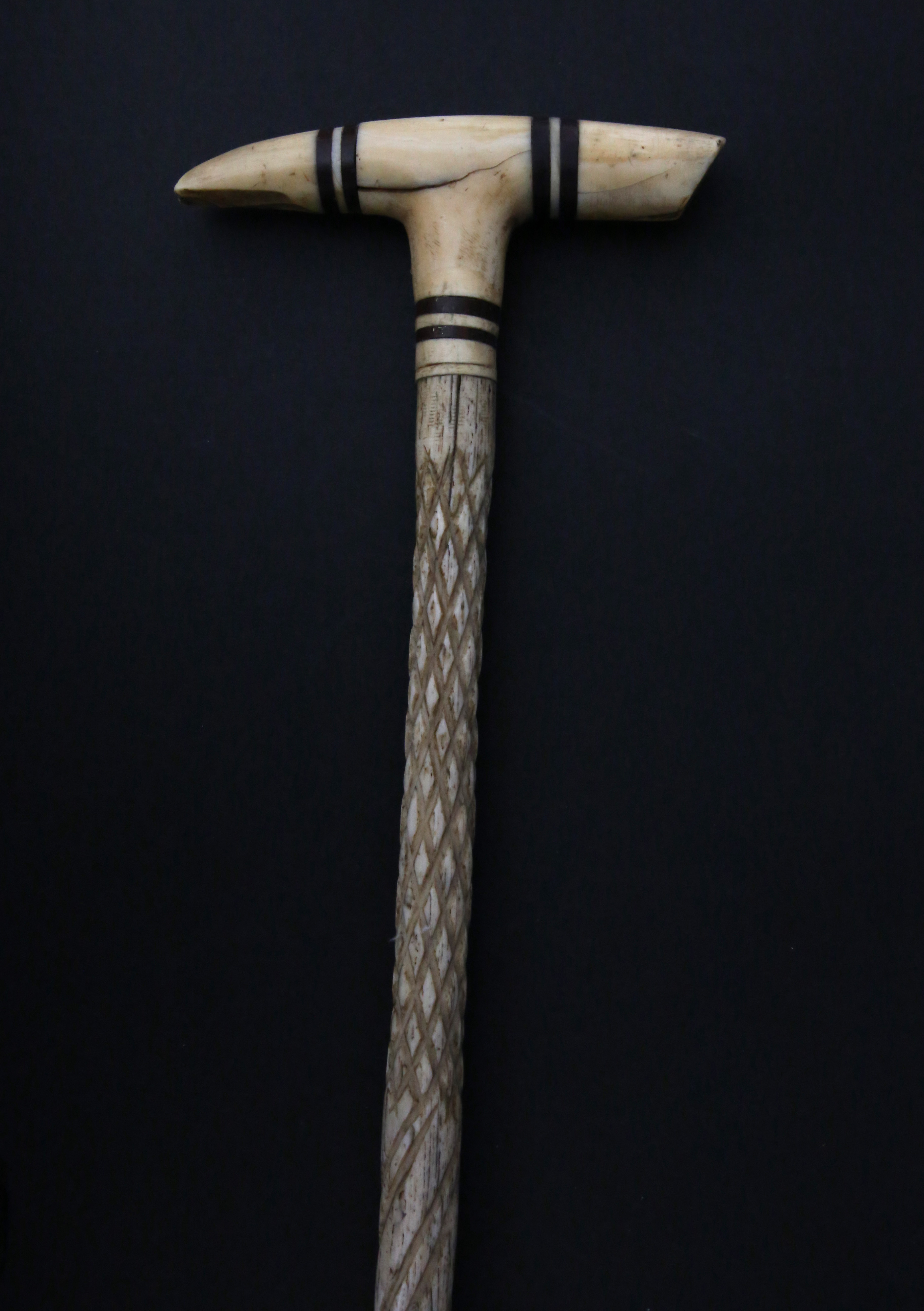 Whaleman Carved Antique Whale Ivory and Whalebone "T" Handle Cane 19th ...
