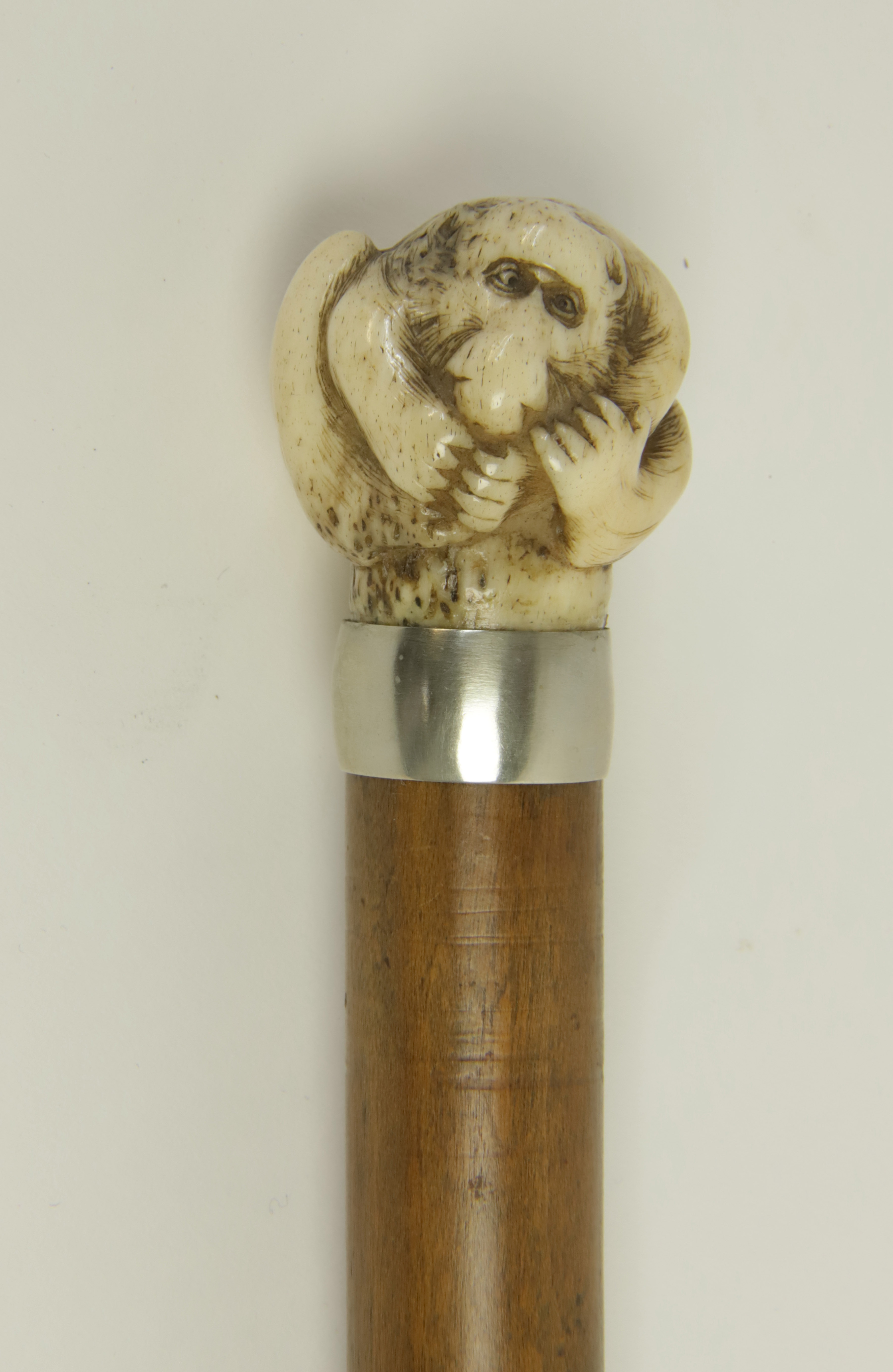 Japanese Carved Bone Monkey Knob Walking Stick 19th Century - Japanese ...
