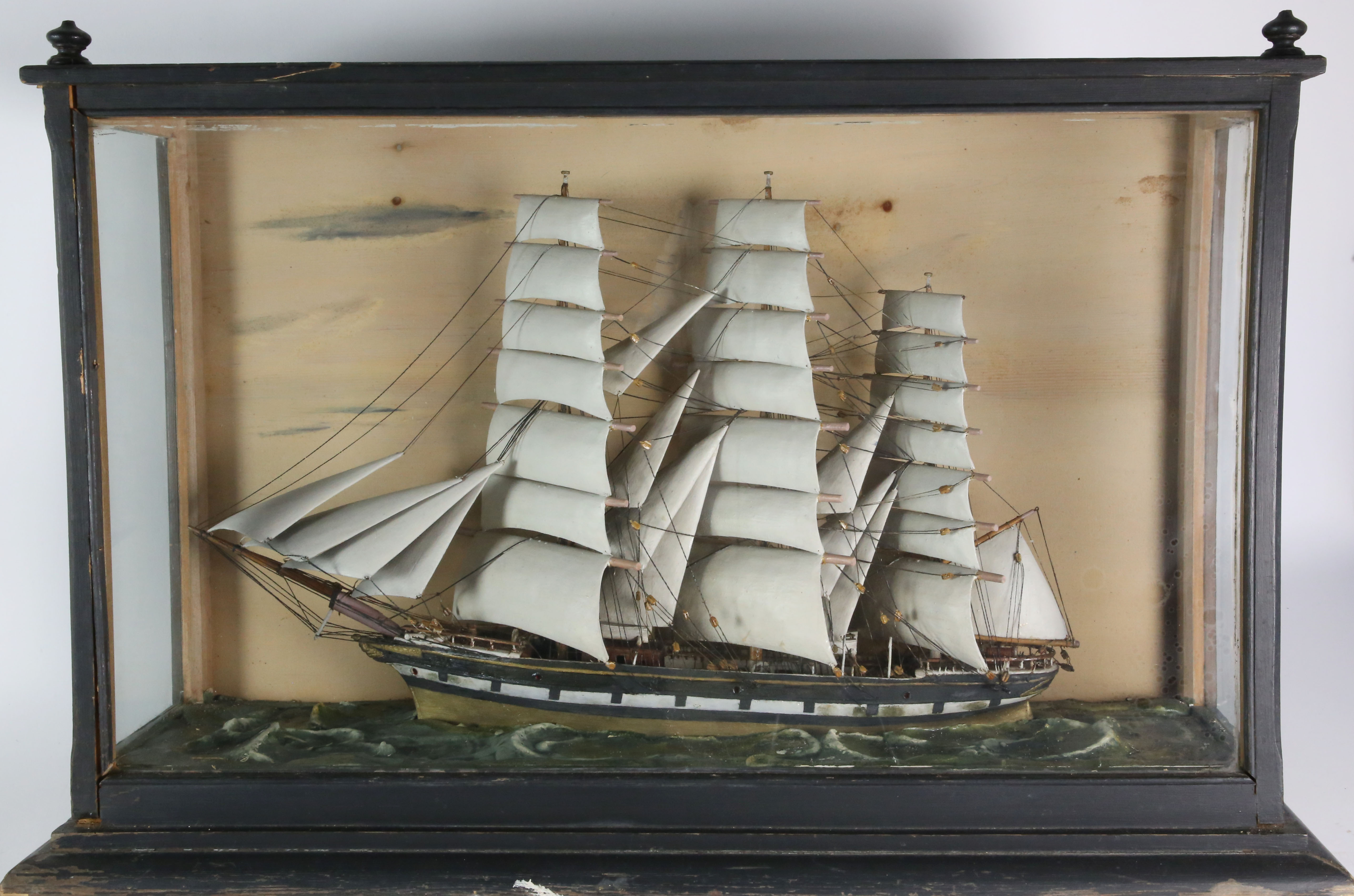 Shadowbox Model of a Three-Masted Ship Late 19th Century - Shadowbox ...
