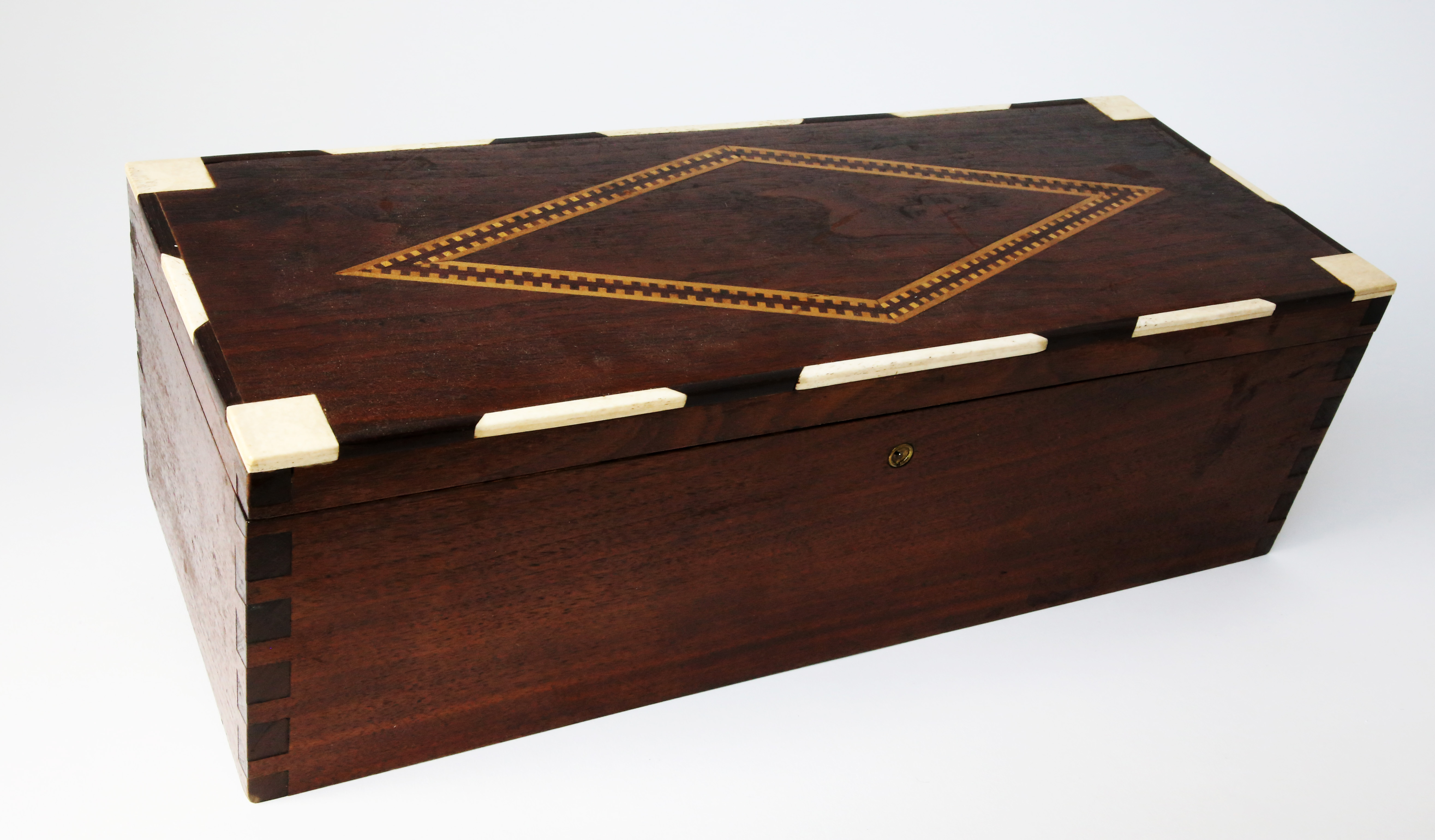 Sailor Made Dovetailed Mahogany Bone and Cherry Inlaid Box 19th Century ...