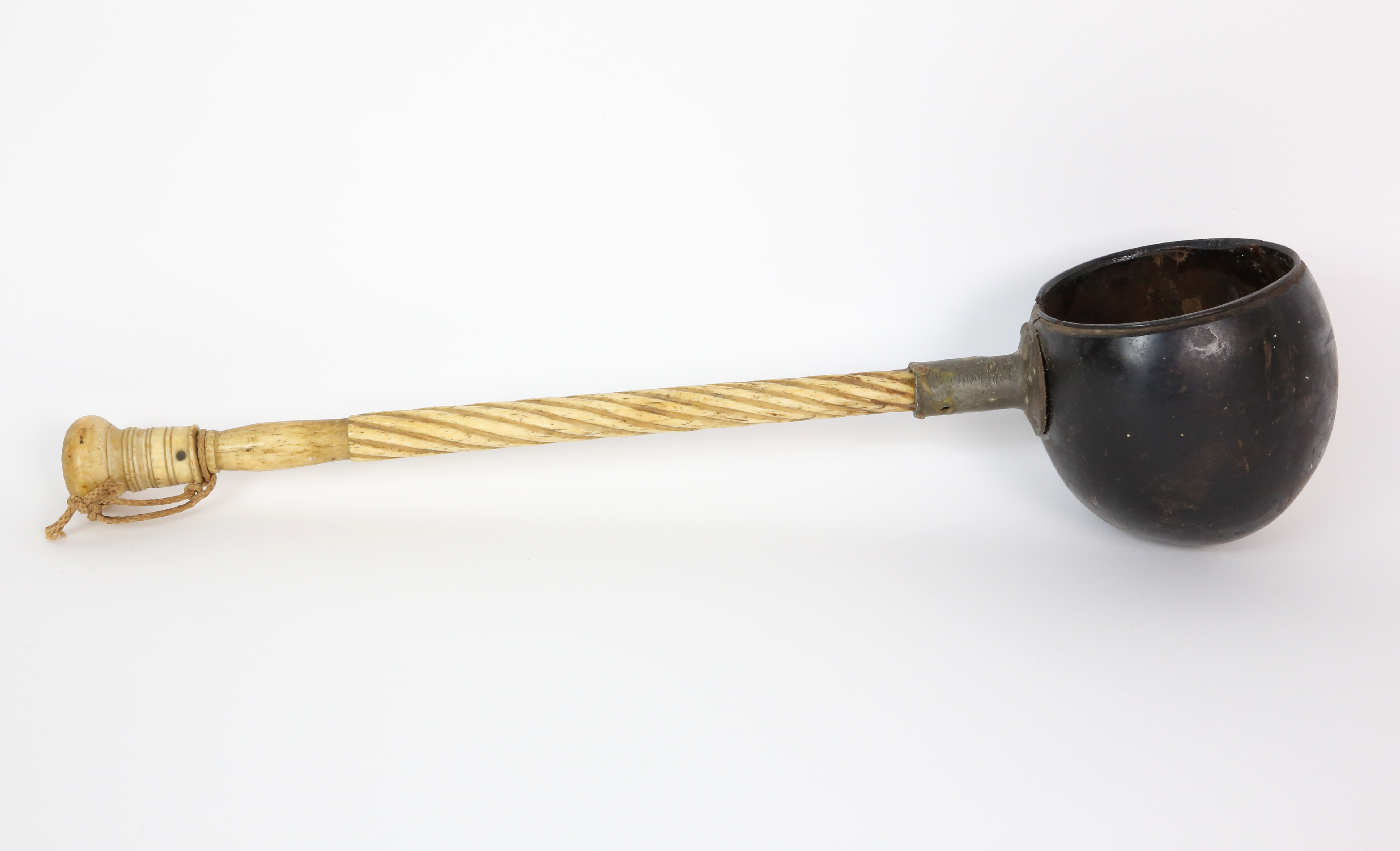 Whaleman Made Coconut Rum Dipper 19th Century with carved whalebone ...