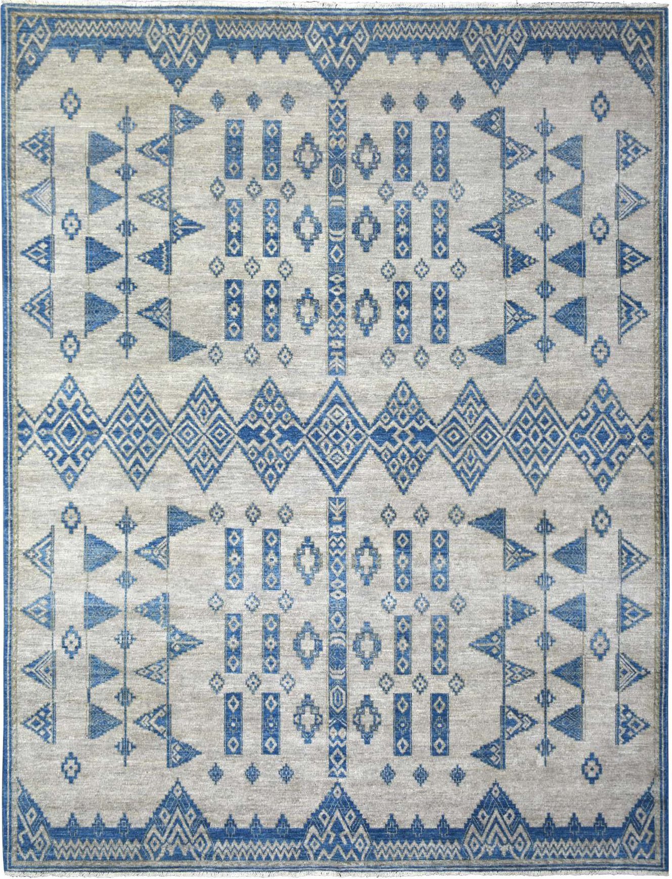 Hand Knotted Wool Peshawar Oriental Carpet with Berber Motifs - Hand ...