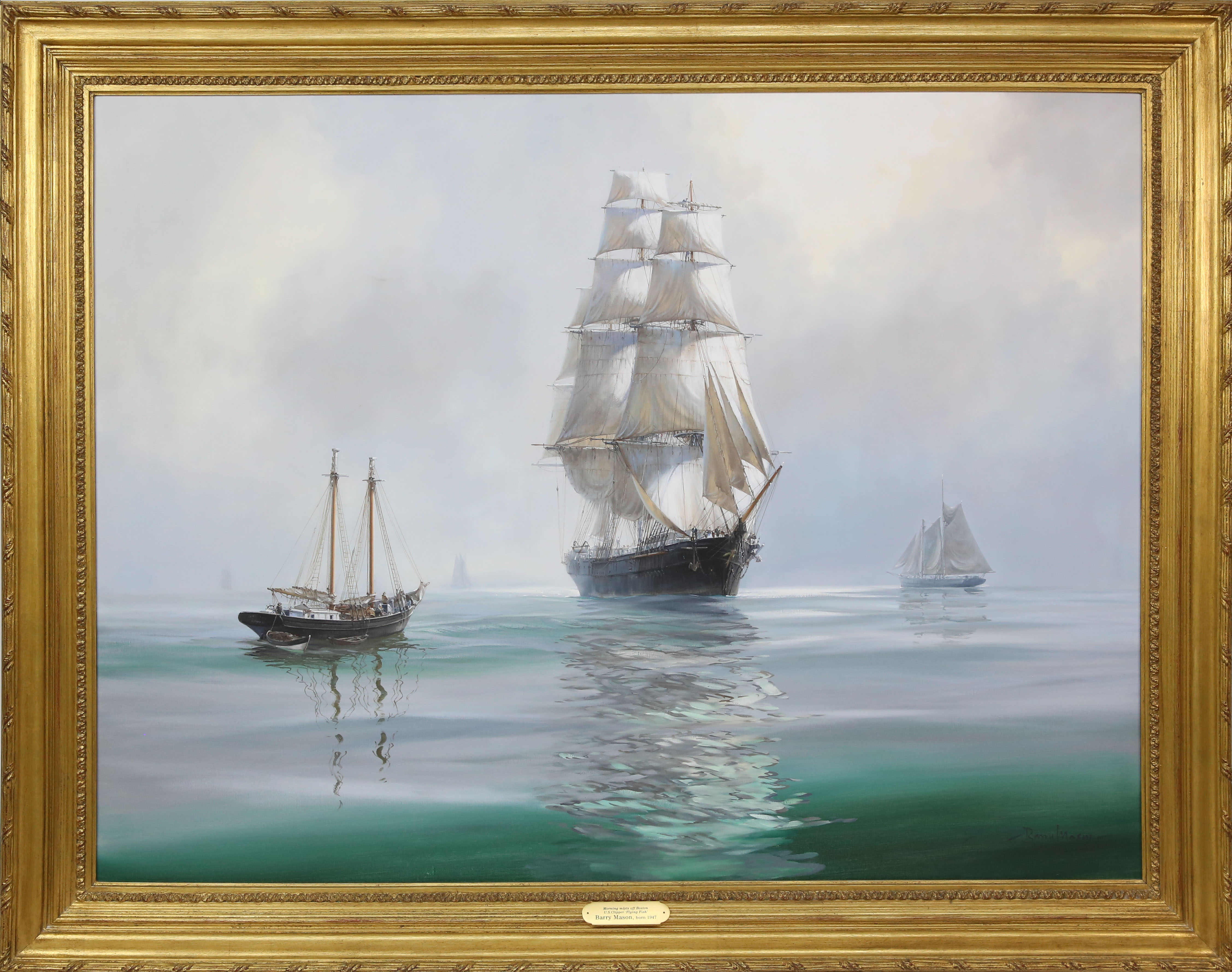 Barry Mason Oil on Canvas "Morning Mists Off Boston U.S. Clipper Flying ...
