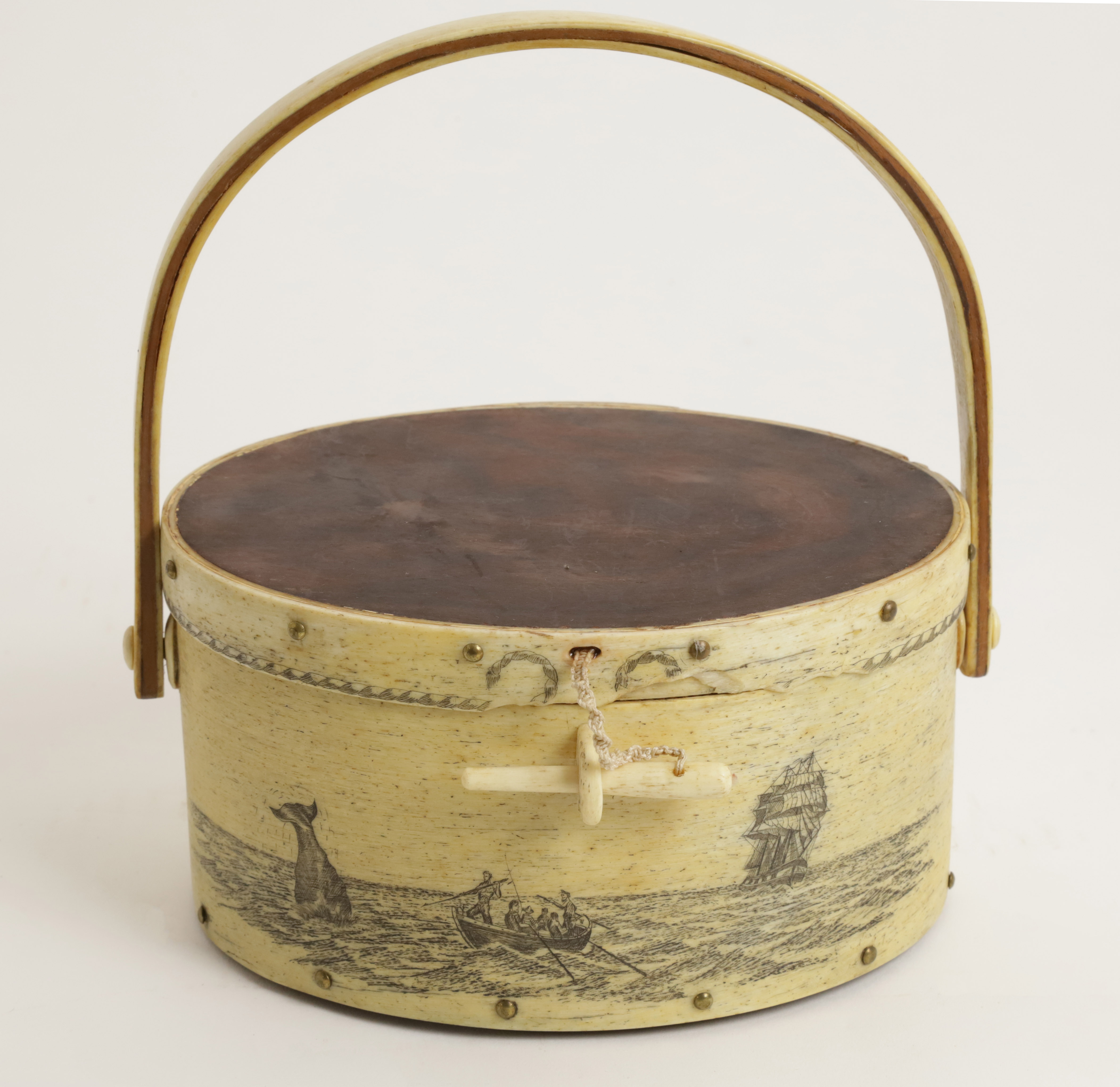 Scrimshaw Panbone Ditty Box Purse with Oval Exotic Wood Top and Bottom ...