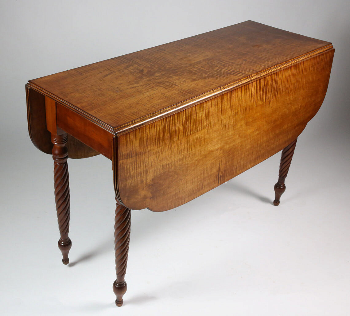Fine New England Sheraton Tiger Maple Drop Leaf Table circa 1830 - Fine ...