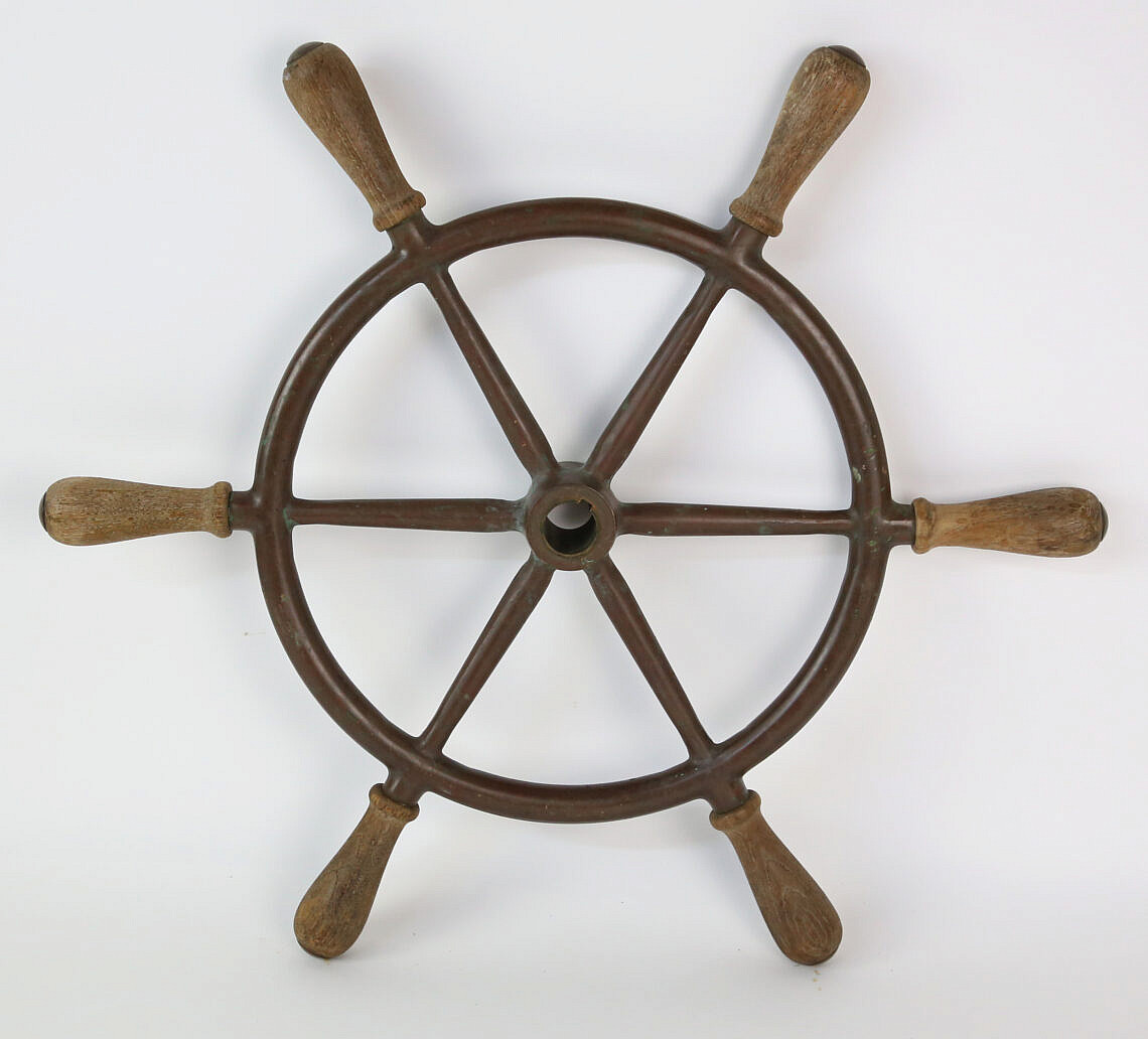 Antique American Bronze and Teak Nautical Yacht Wheel circa 1920 ...