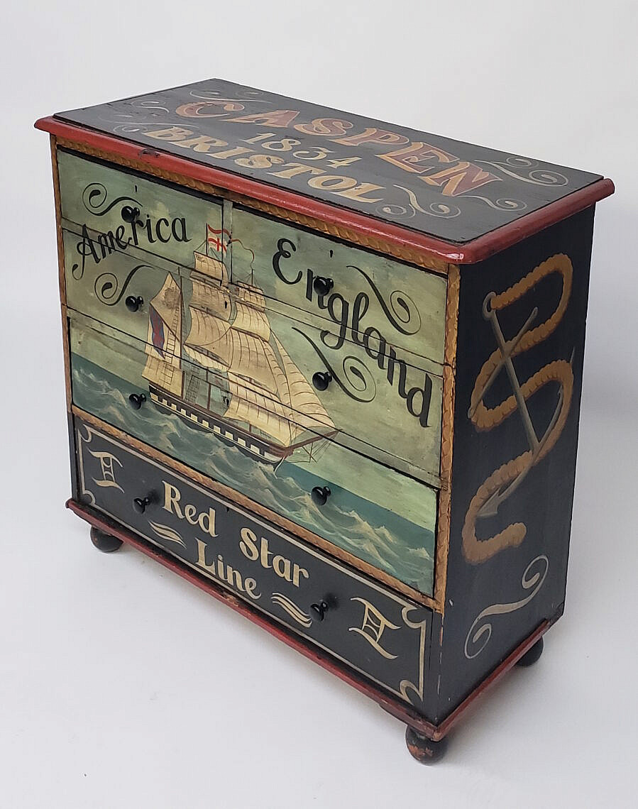 Antique English Pine Nautical Ship Decorated Chest of Drawers 19th ...