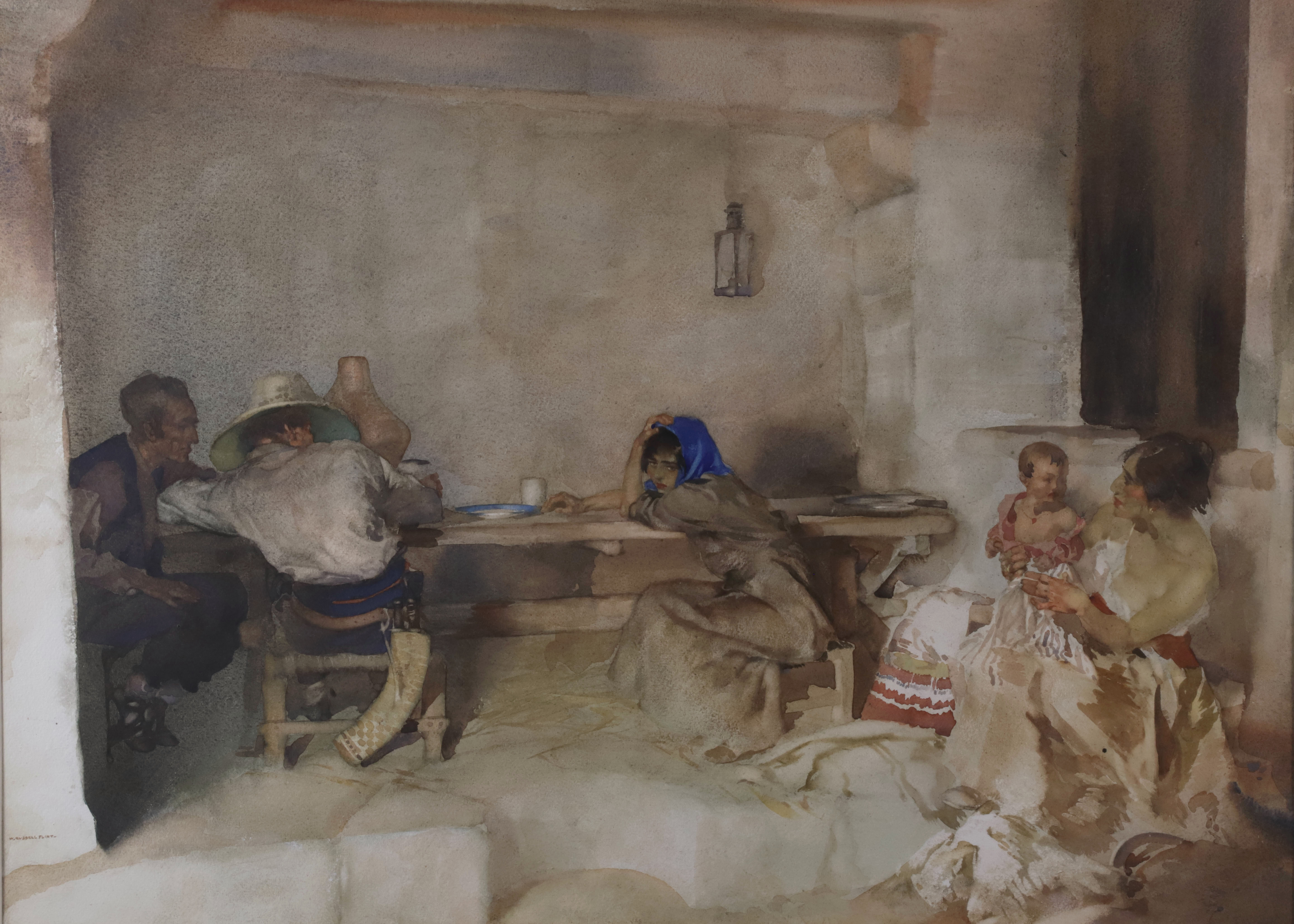 William Russell Flint Watercolor on Paper "Gypsy Family In An Interior ...
