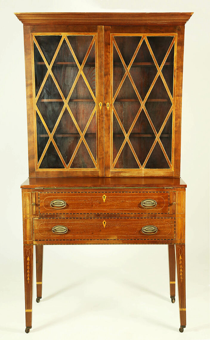 Antique American Mahogany Inlaid Federal Style Bookcase 19th Century ...