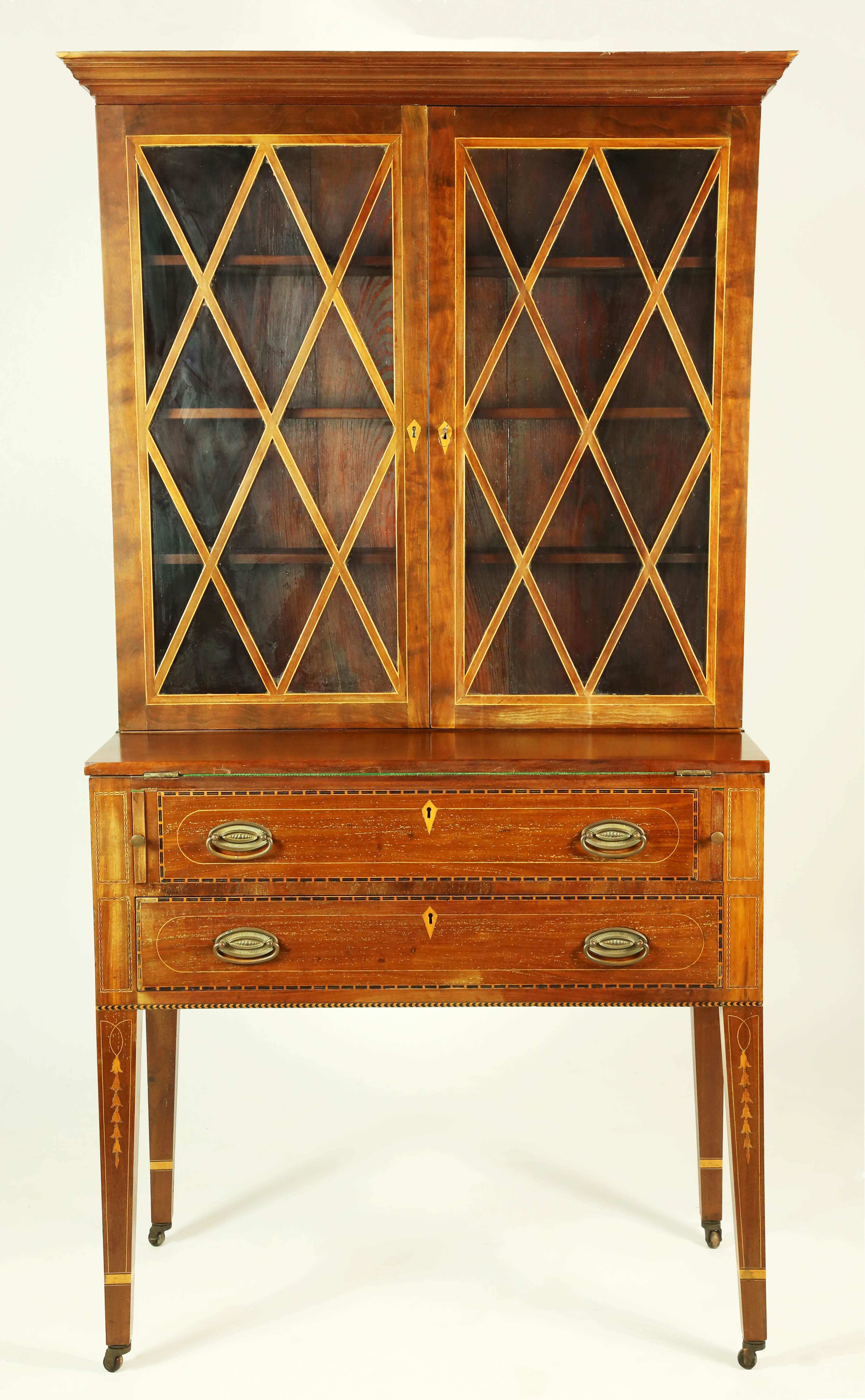 Antique American Mahogany Inlaid Federal Style Bookcase 19th Century ...