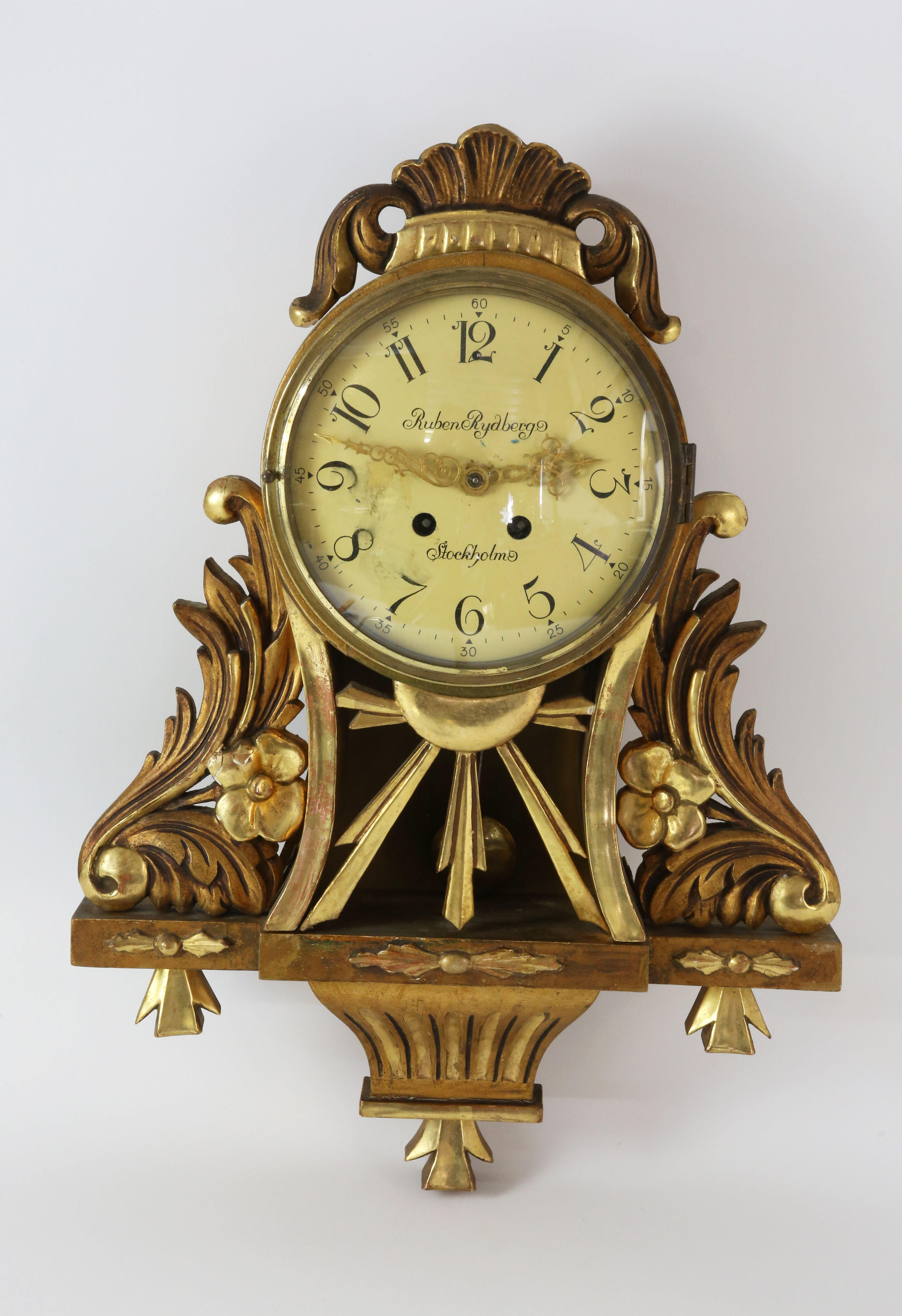 Carved and Gilt "Ruben Rydberg - Stockholm" Gilt Wall Clock - Carved ...