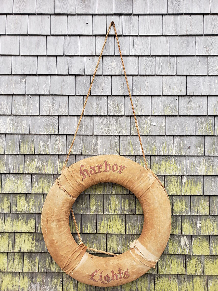 Antique Canvas Cork Life Ring - Vintage Painted Canvas,"Harbor Lights ...