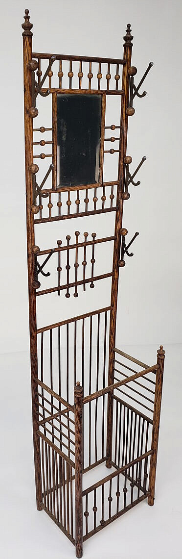 Vintage Oak Hall Tree Coat Rack - Vintage Oak Ball and Stick Hall Tree ...
