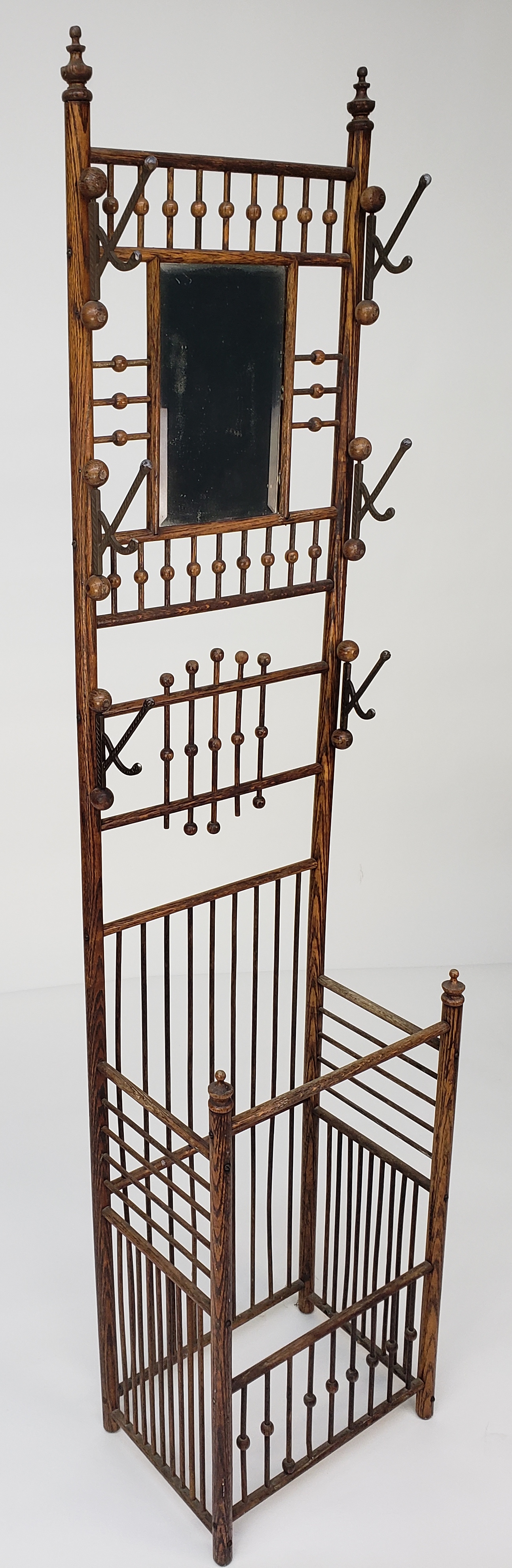 Vintage Oak Hall Tree Coat Rack - Vintage Oak Ball and Stick Hall Tree ...