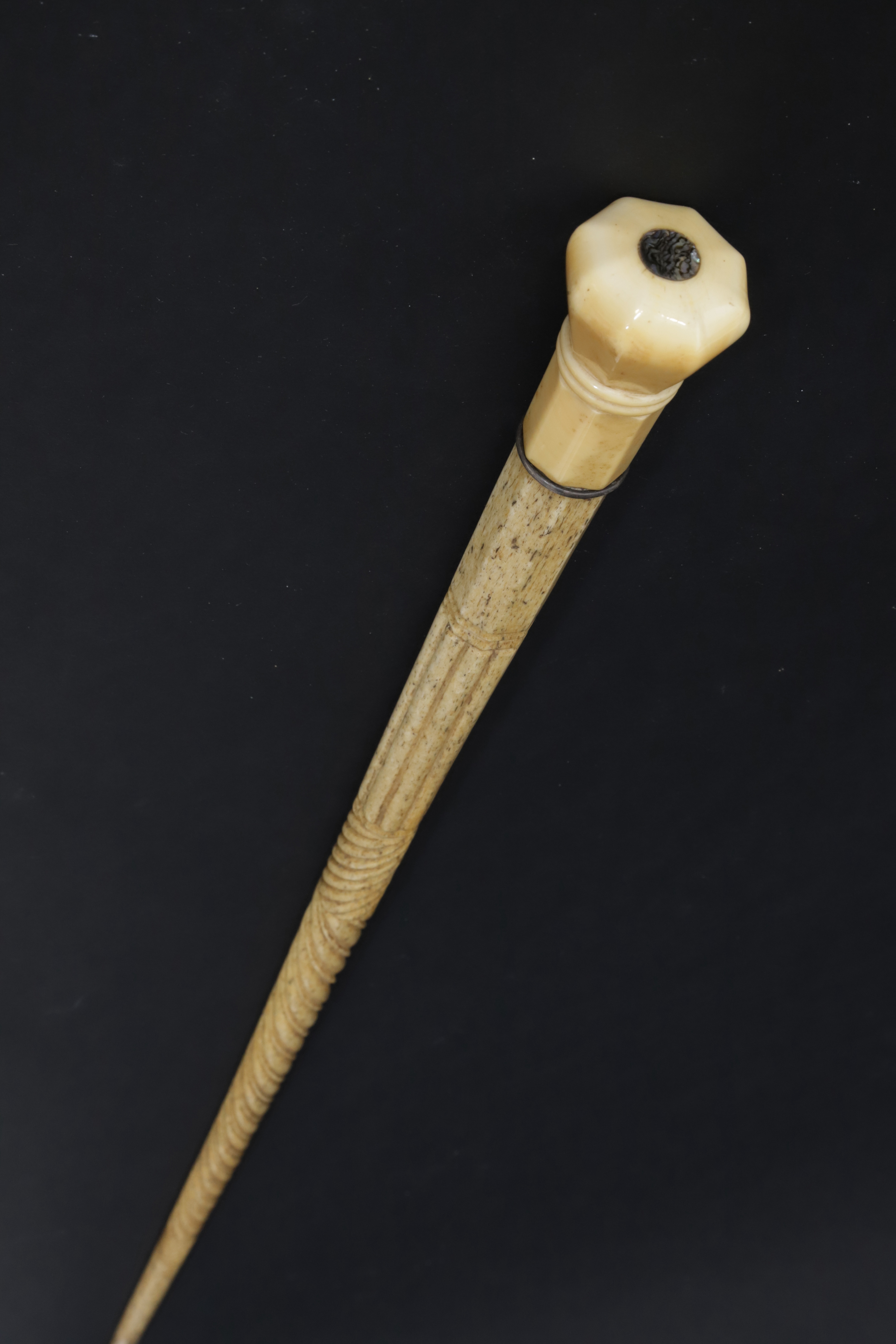 Whaleman Made Antique Whale Ivory and Whalebone Carved Walking Stick ...