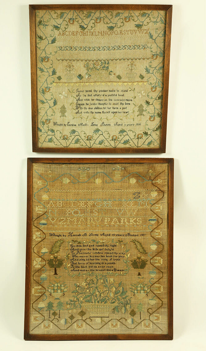 Two Boston Needlework Samplers by the Loring Sisters Hannah and ...