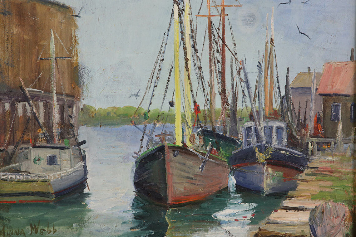 Minna G. Webb Oil on Board "Island Service Wharf Nantucket" - Minna G ...