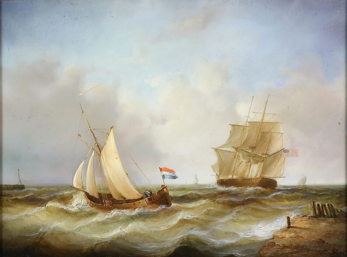 Jean Laurent Contemporary Oil on Board "French-American Ships at Sea ...