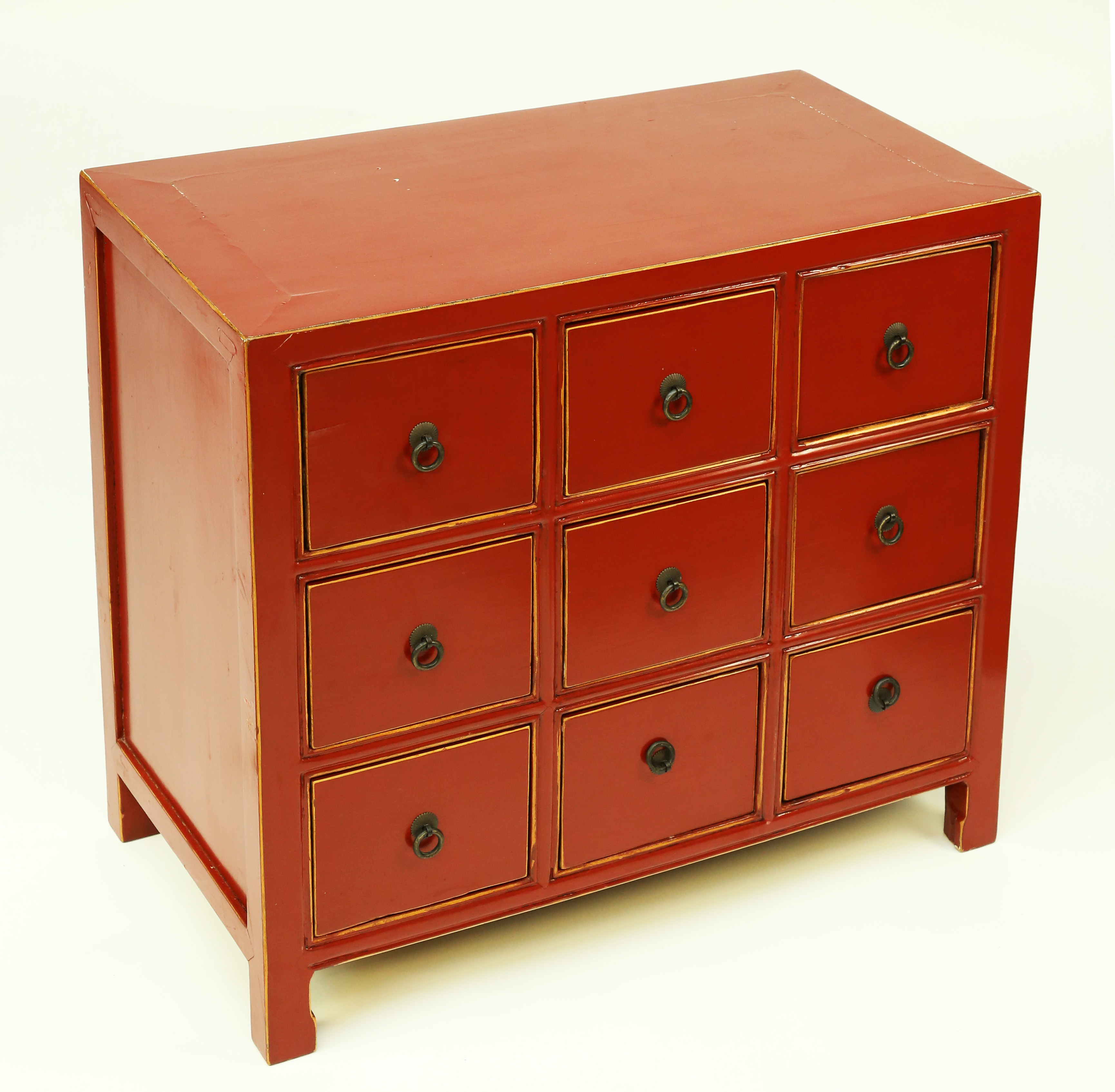Chinese Red Painted Nine Drawer Chest - Chinese Red Painted Nine Drawer ...