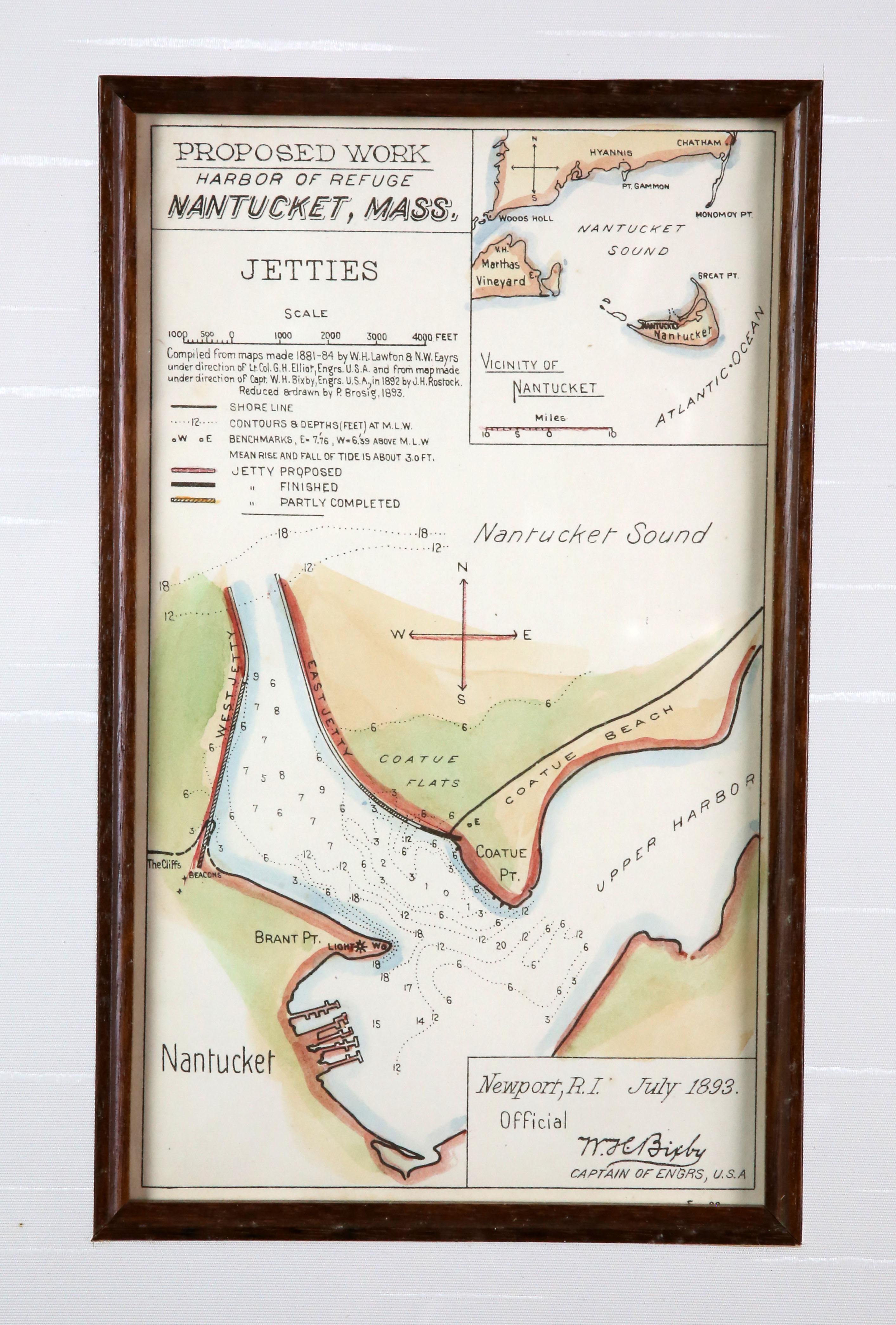 Antique 1893 Hand Colored Map of Nantucket Harbor - Antique 1893 Hand ...