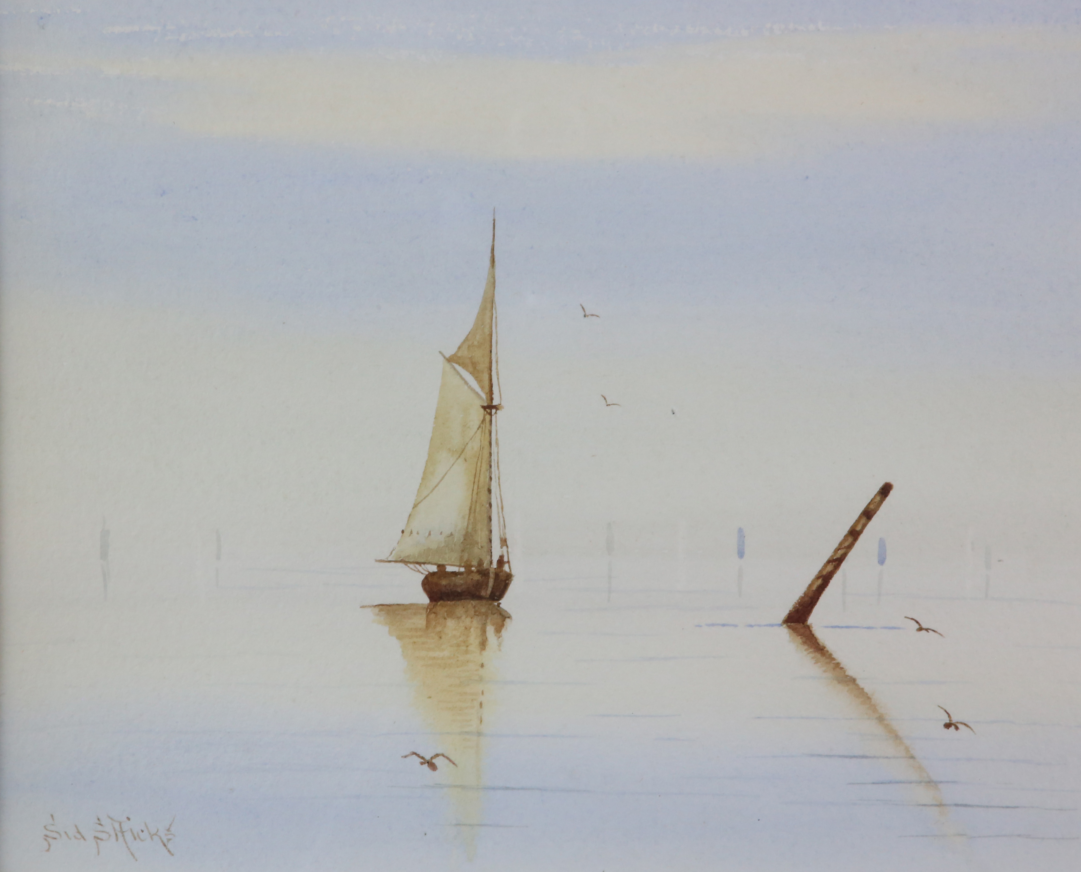 Antique Sidney S. Hicks Watercolor California Coastal Scene Late 19th ...