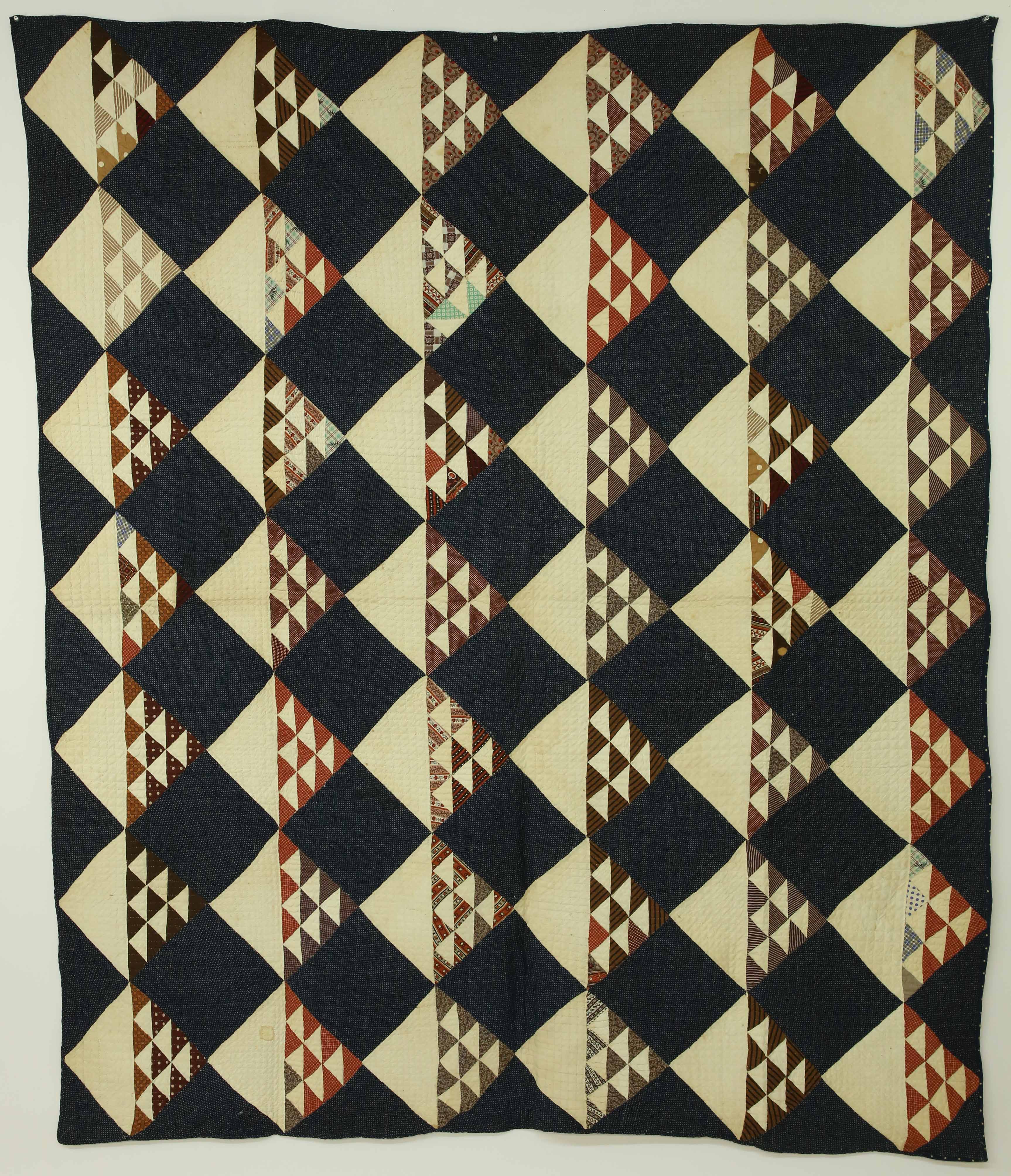 Fine Antique Navy Blue and Brown Calico Triangles in a Square Patchwork ...