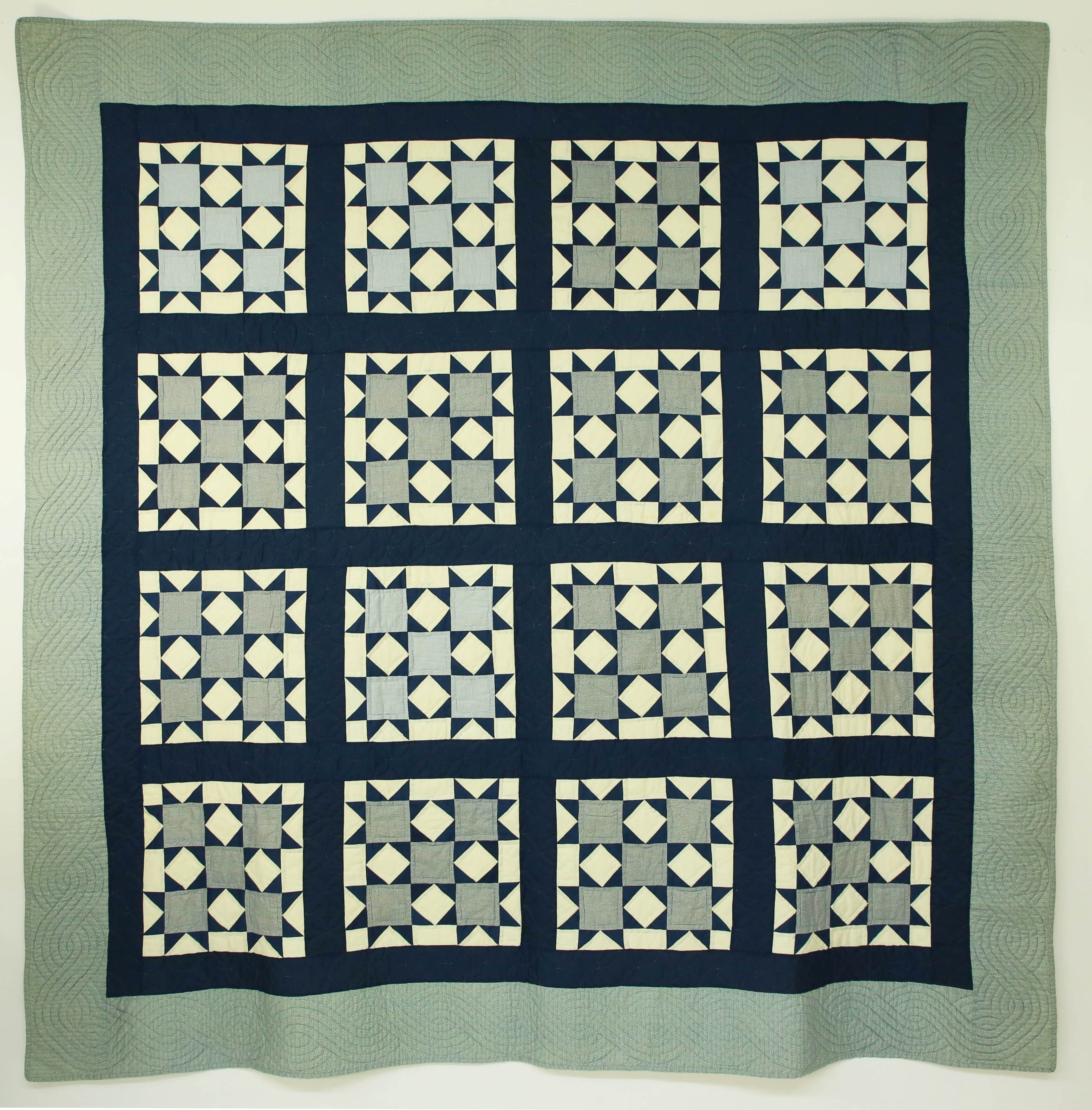 Vintage Denim Blue and White Geometric Patchwork Quilt circa 1930s ...