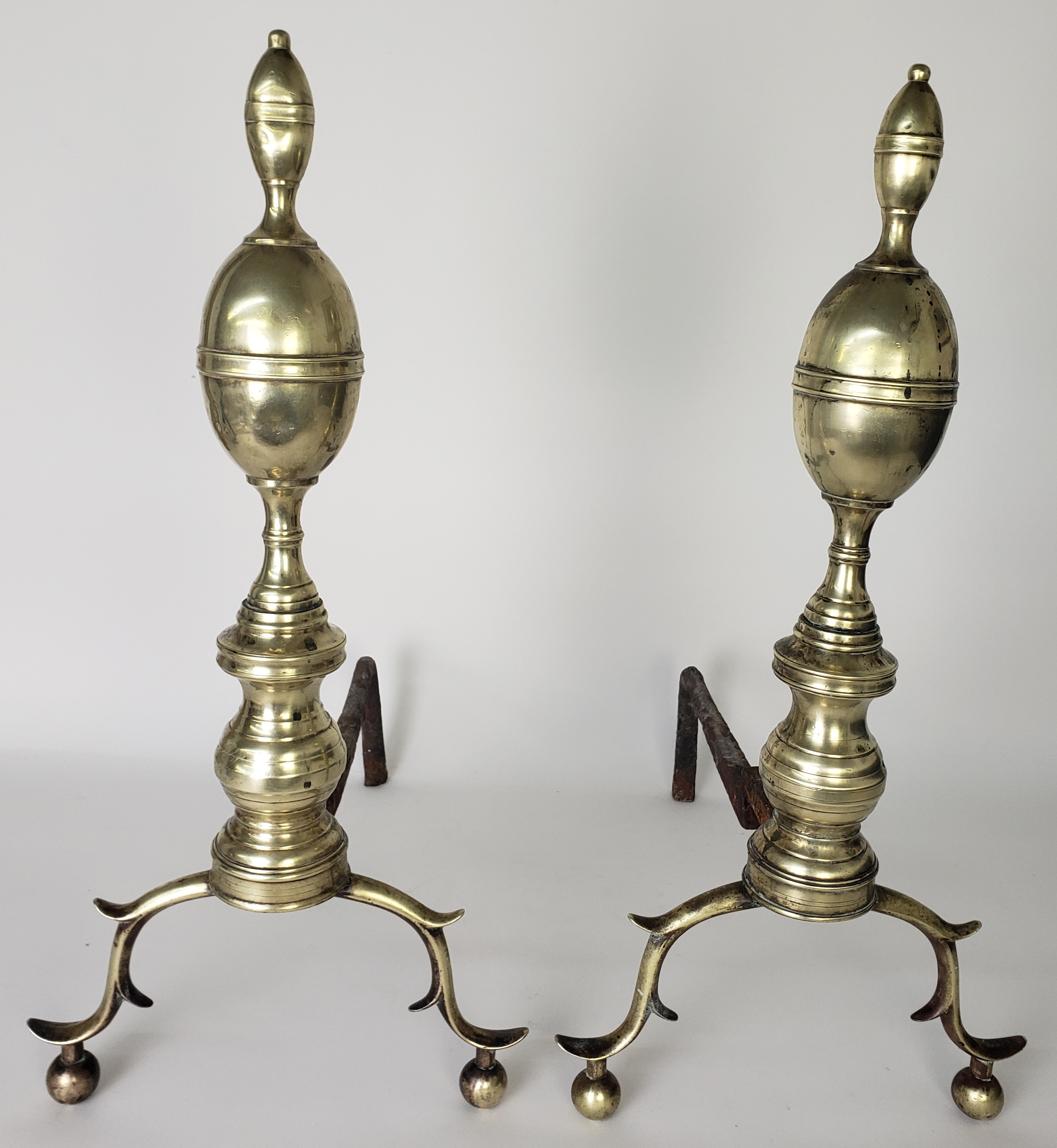 Antique New York Brass Double Lemon Top Andirons - Pair of Antique ...
