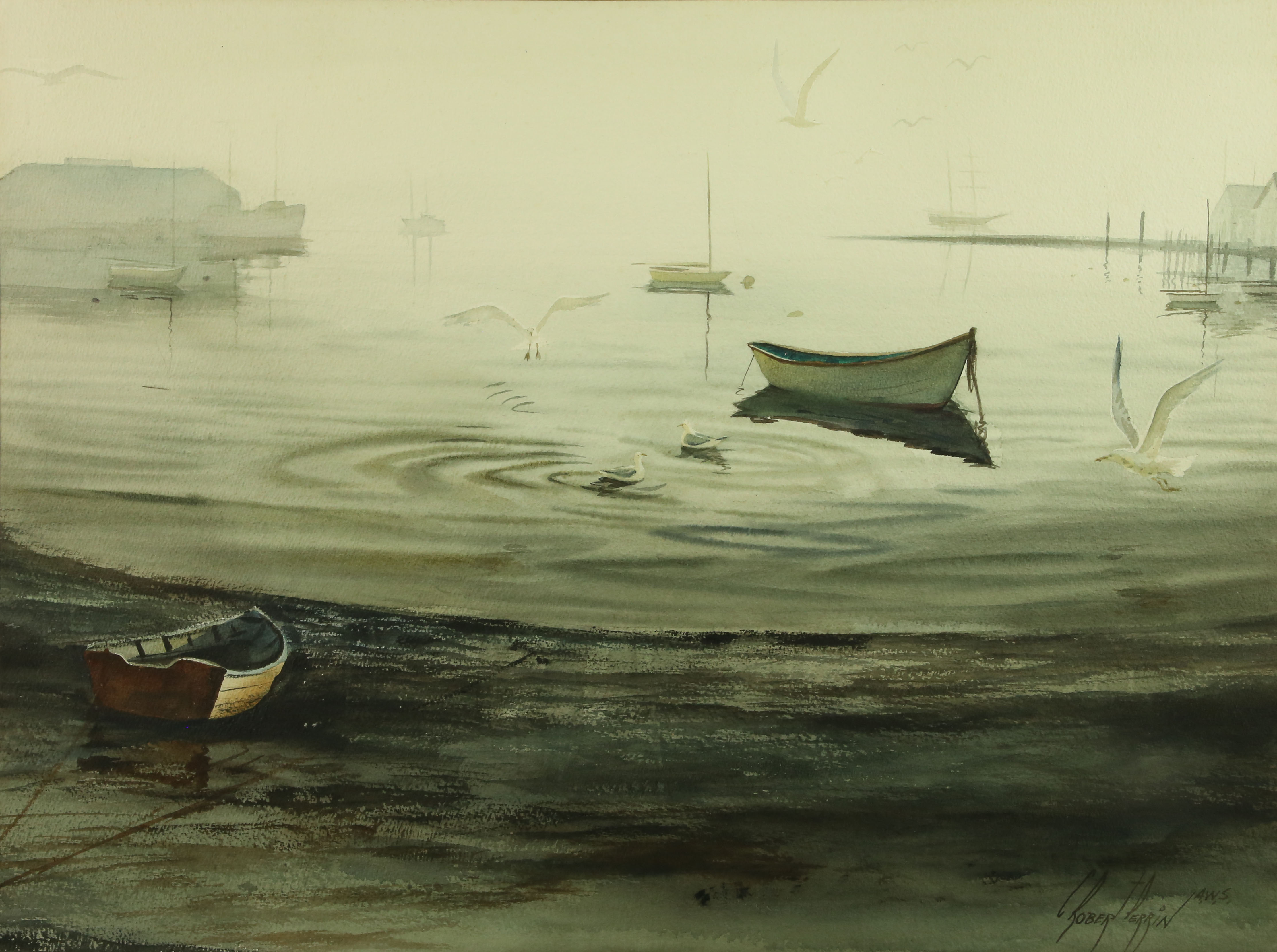 Robert Perrin Watercolor on Paper "Dory and Seagulls" - Robert Perrin ...