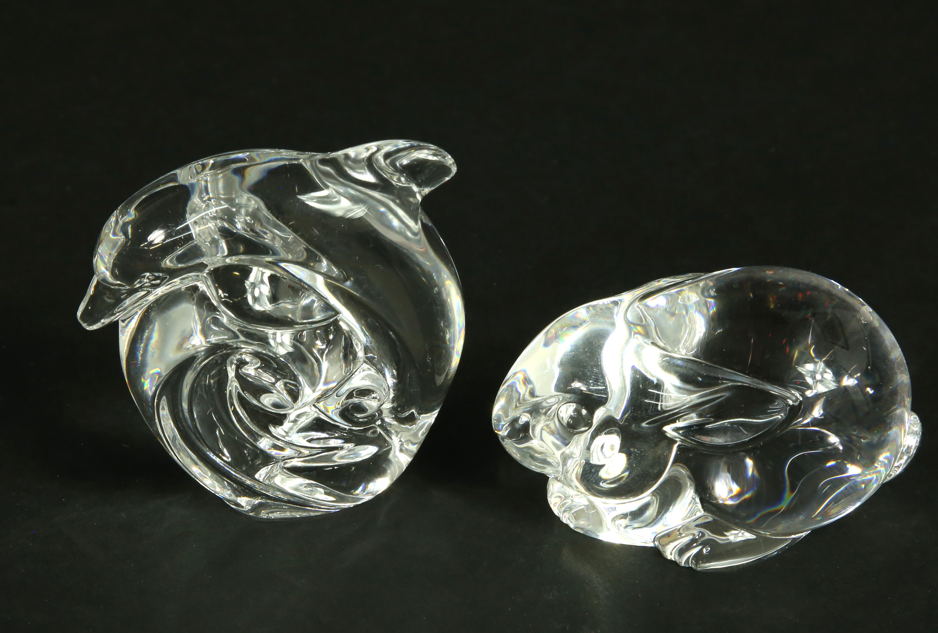 Signed Steuben Clear Crystal Rabbit and Dolphin Hand Coolers - Signed ...