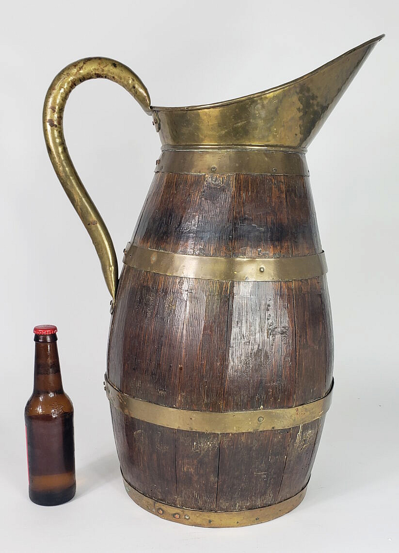 Antique English Oak Brass Bound Barrel Rum Pitcher - Antique English ...
