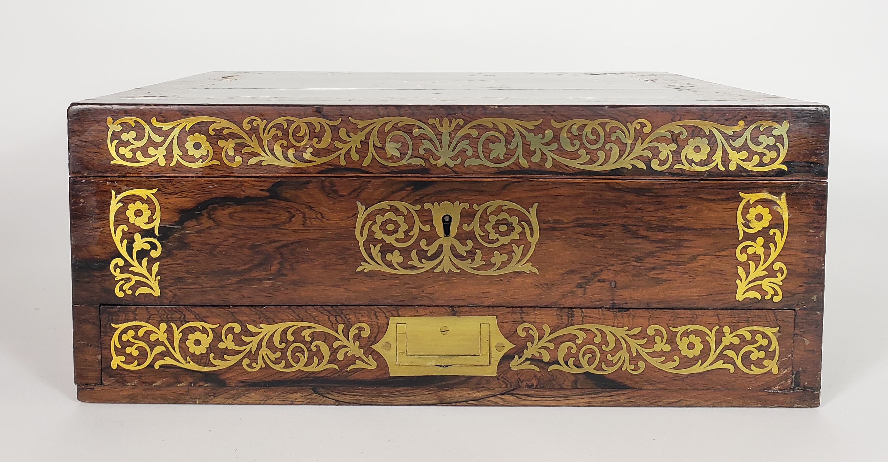 Antique Brass Inlaid Traveling Artist’s Lap Desk Box - Antique Brass ...