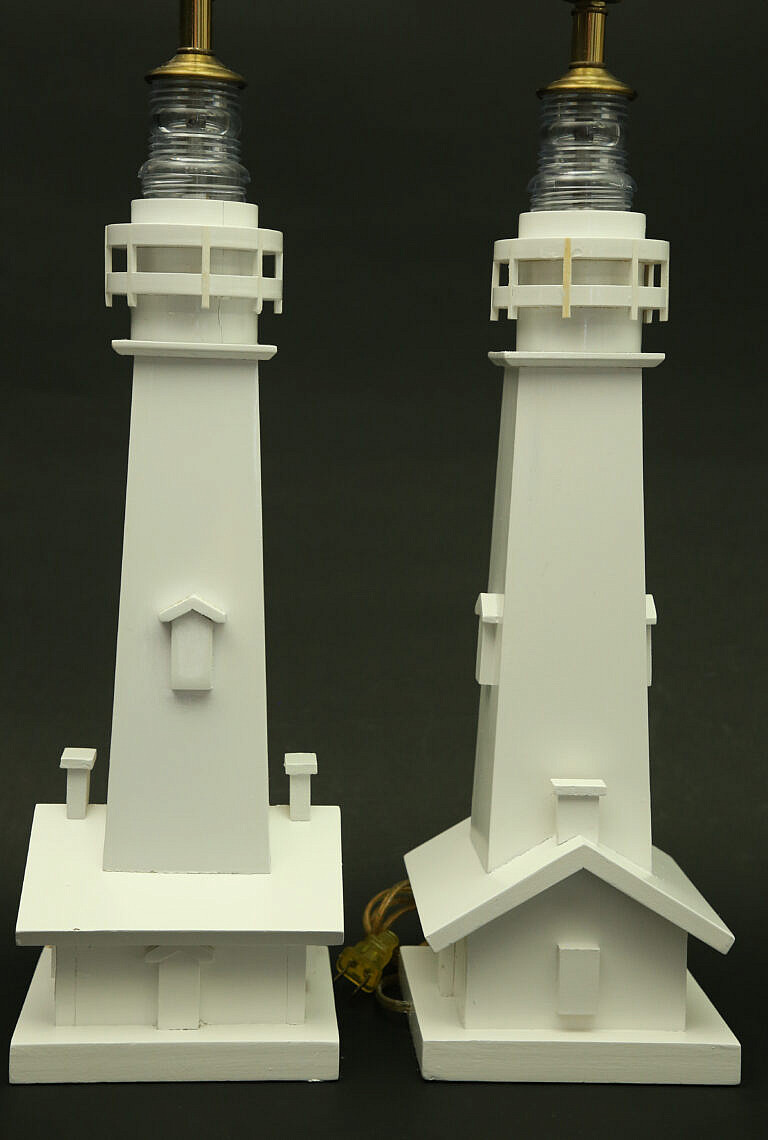 Pair of White Lacquered Wood Lighthouse Table Lamps - Pair of White ...