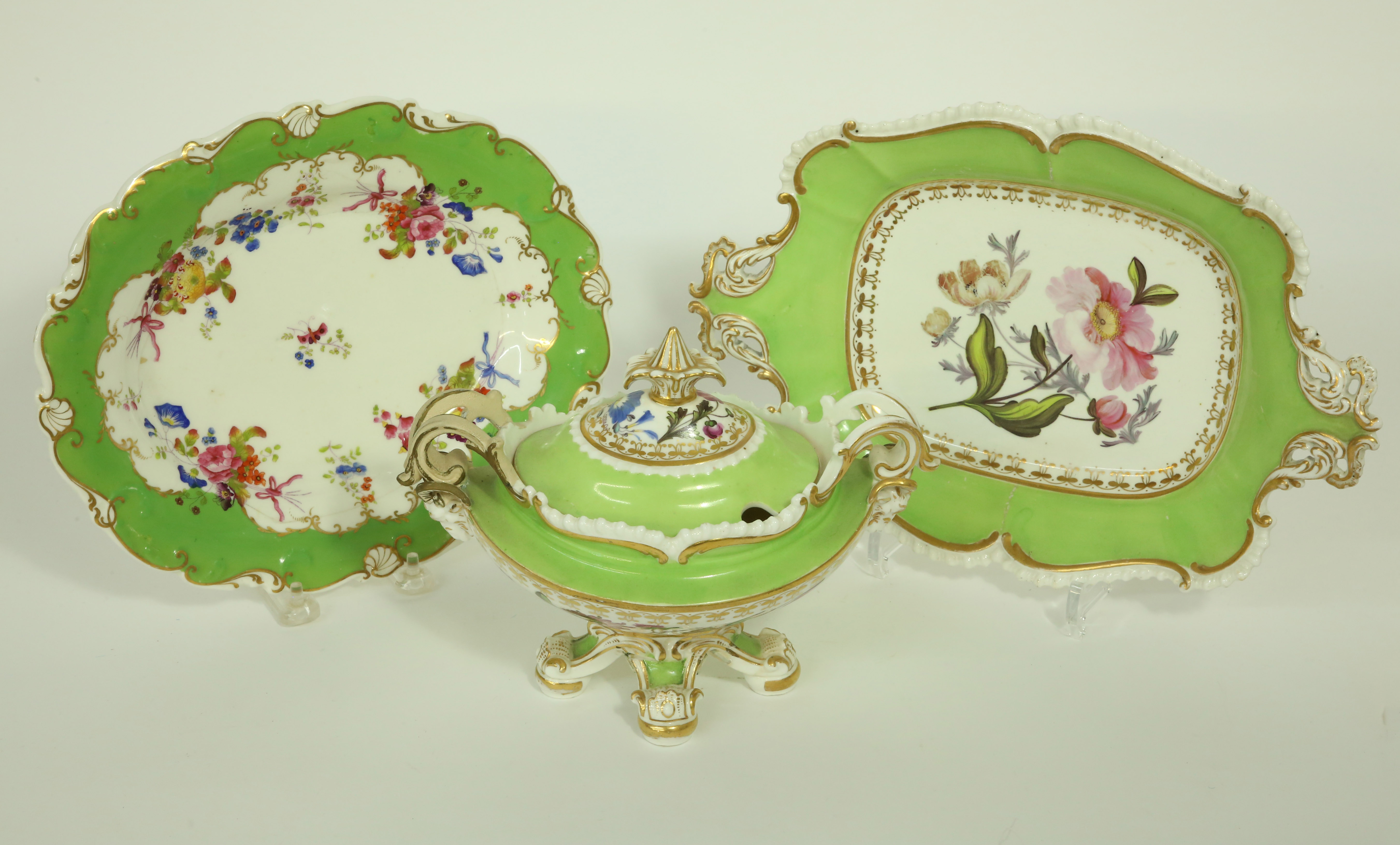 Three Rockingham Apple Green Border Pieces circa 1830-35 - Three ...