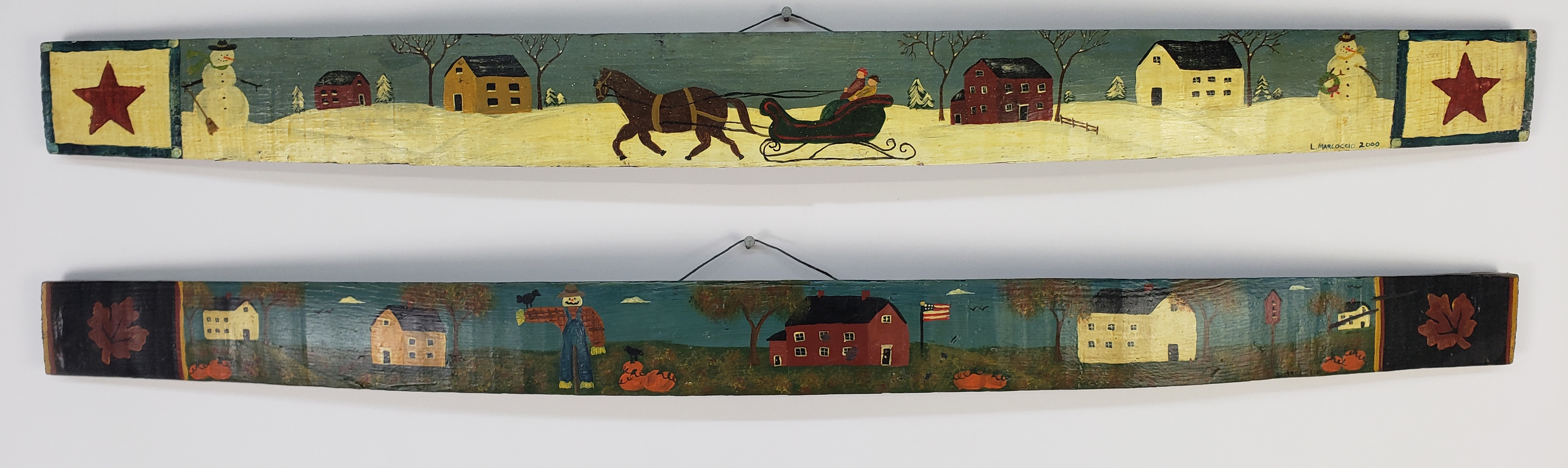 American Folk Art Painted Barrel Staves - Two Vintage American Folk Art ...