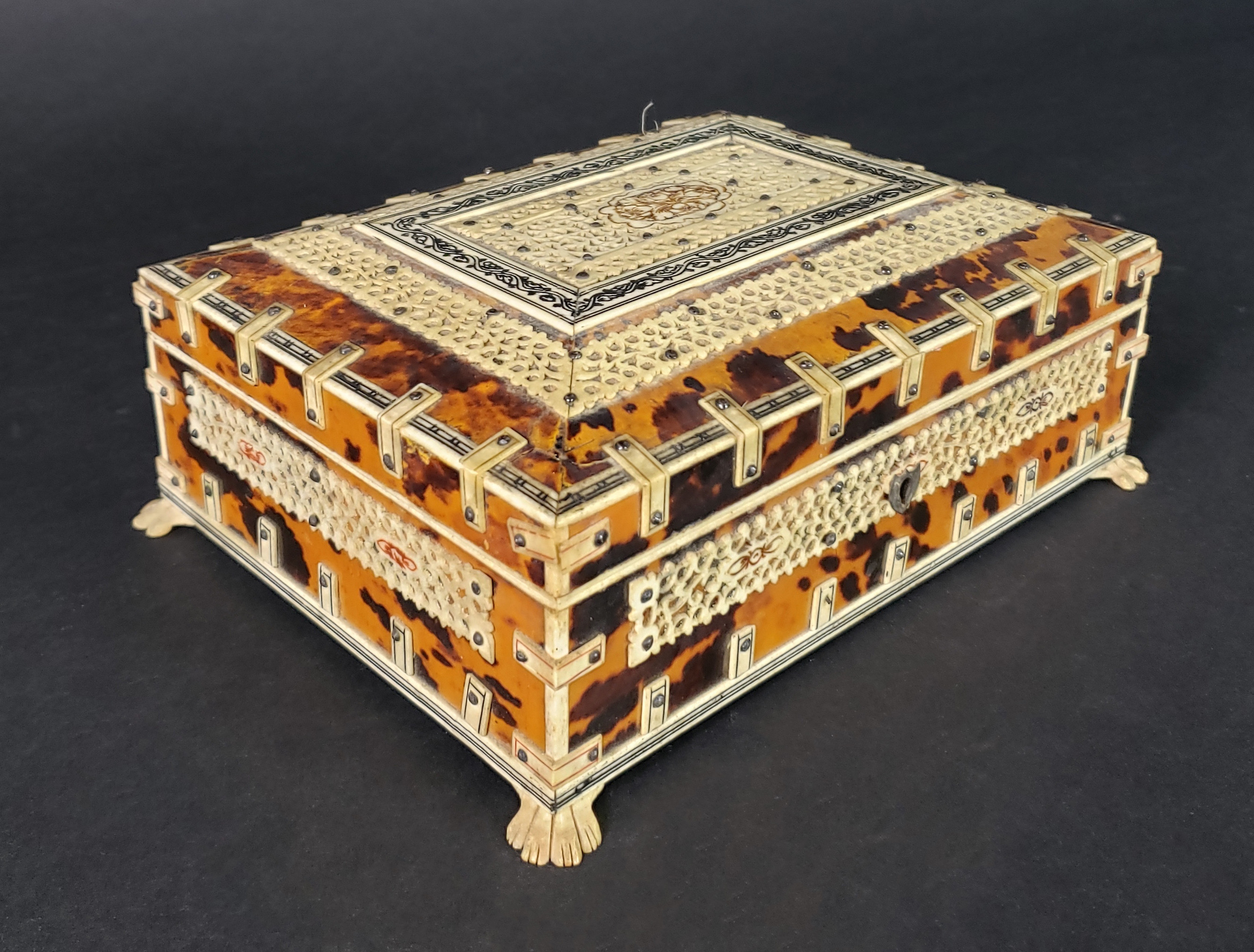 Tortoiseshell Bone Jewelry Box - Antique British Regency Tortoiseshell ...