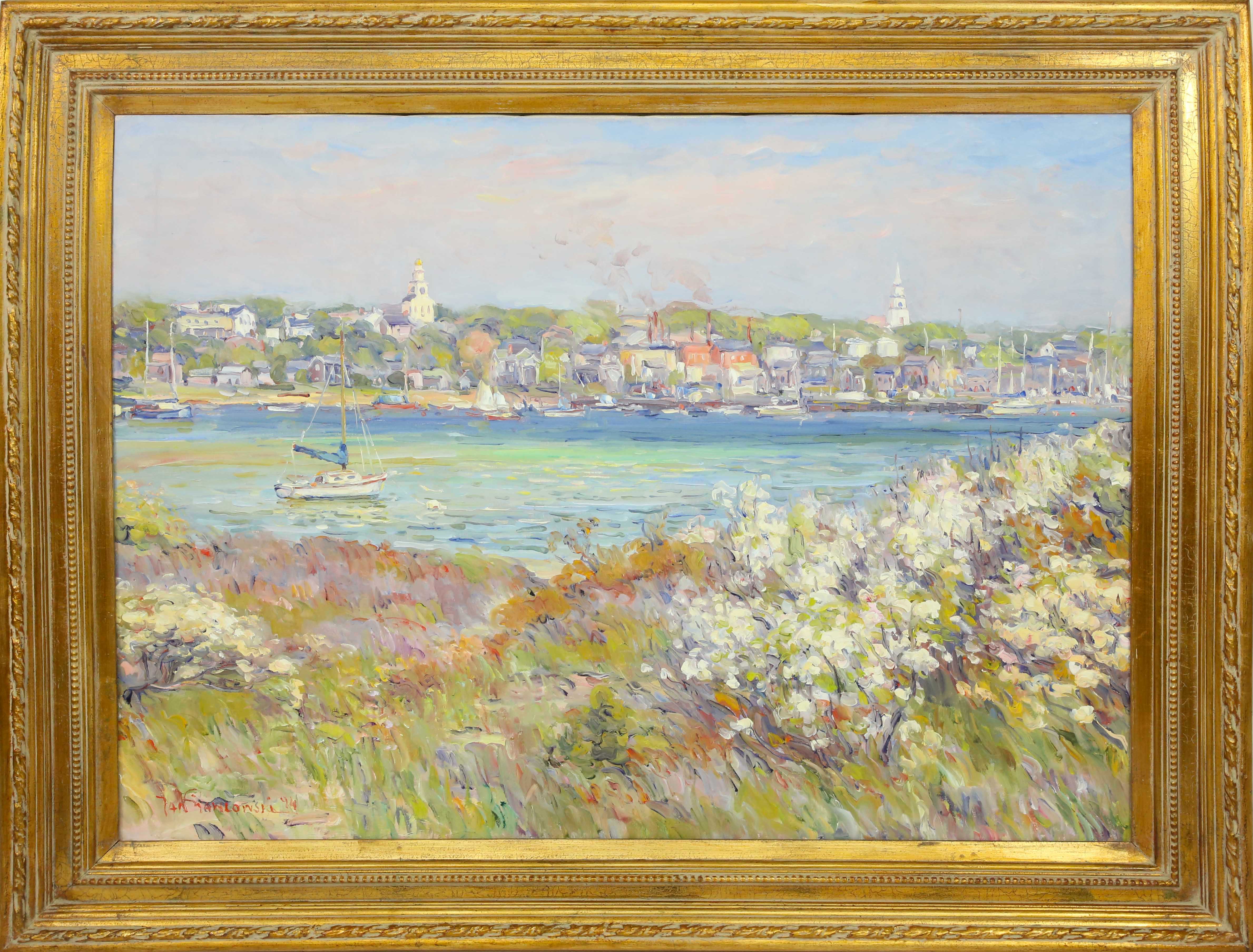 Jan Pawlowski Oil on Canvas "View of Nantucket Town From Monomoy" - Jan ...