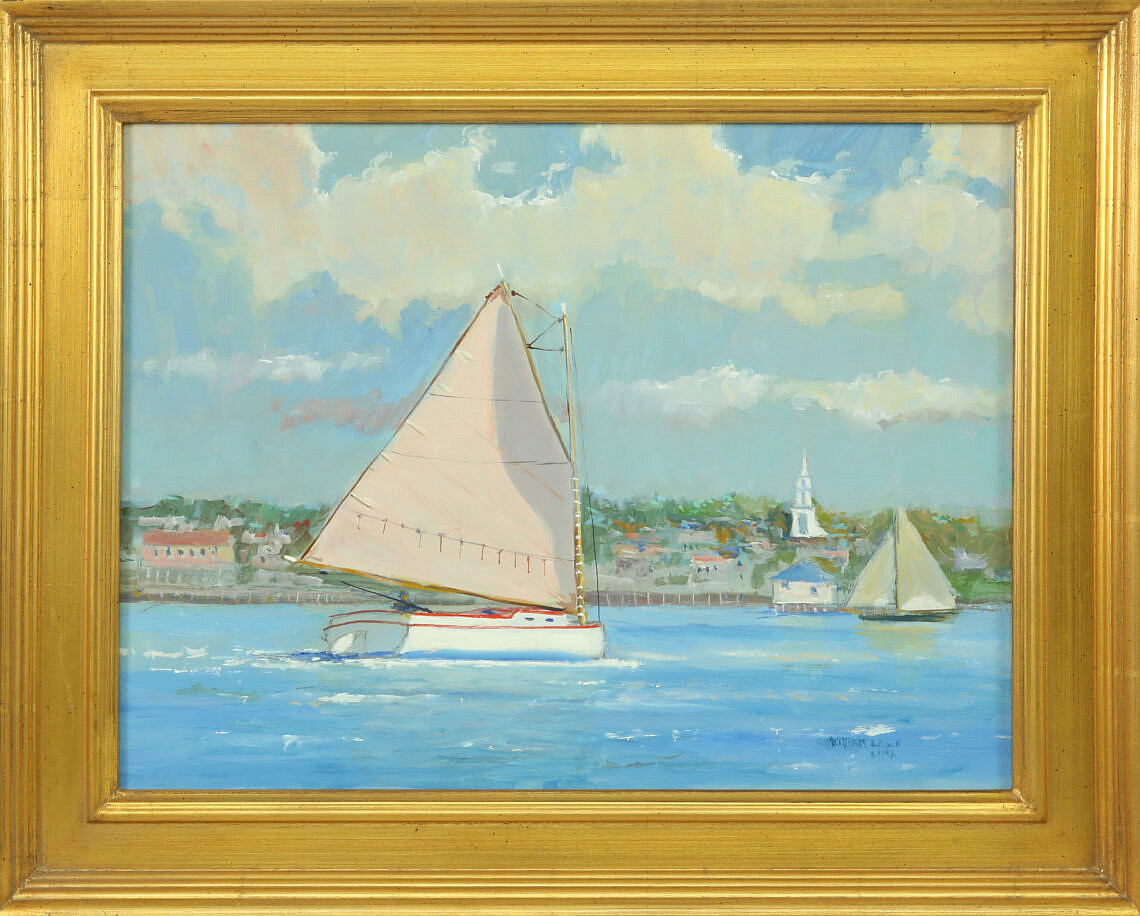 William Lowe Oil on Linen "Catboat Off the Yacht Club Nantucket ...