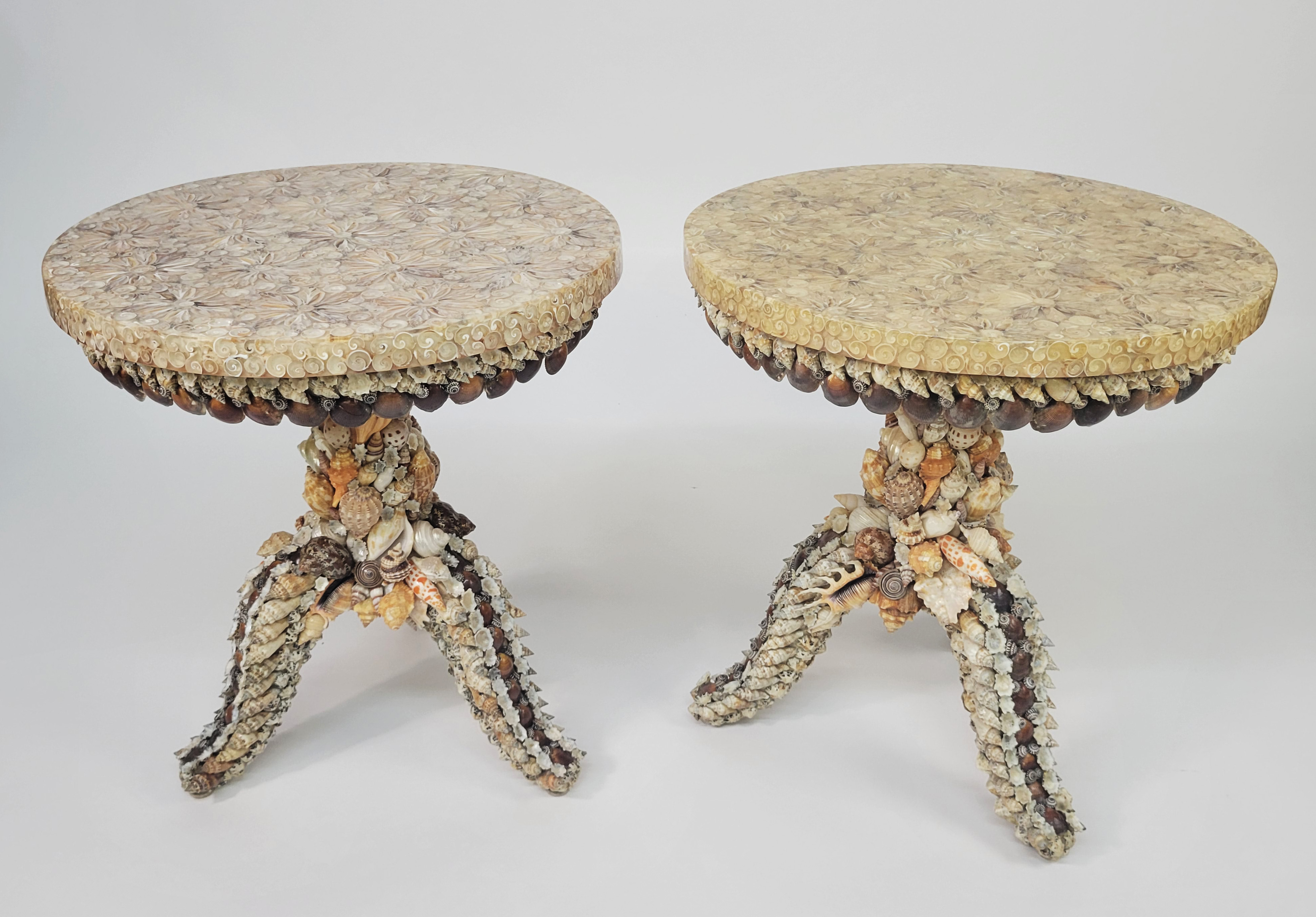 Pair of Seashell Encrusted Side Tables - Pair of Seashell Encrusted ...