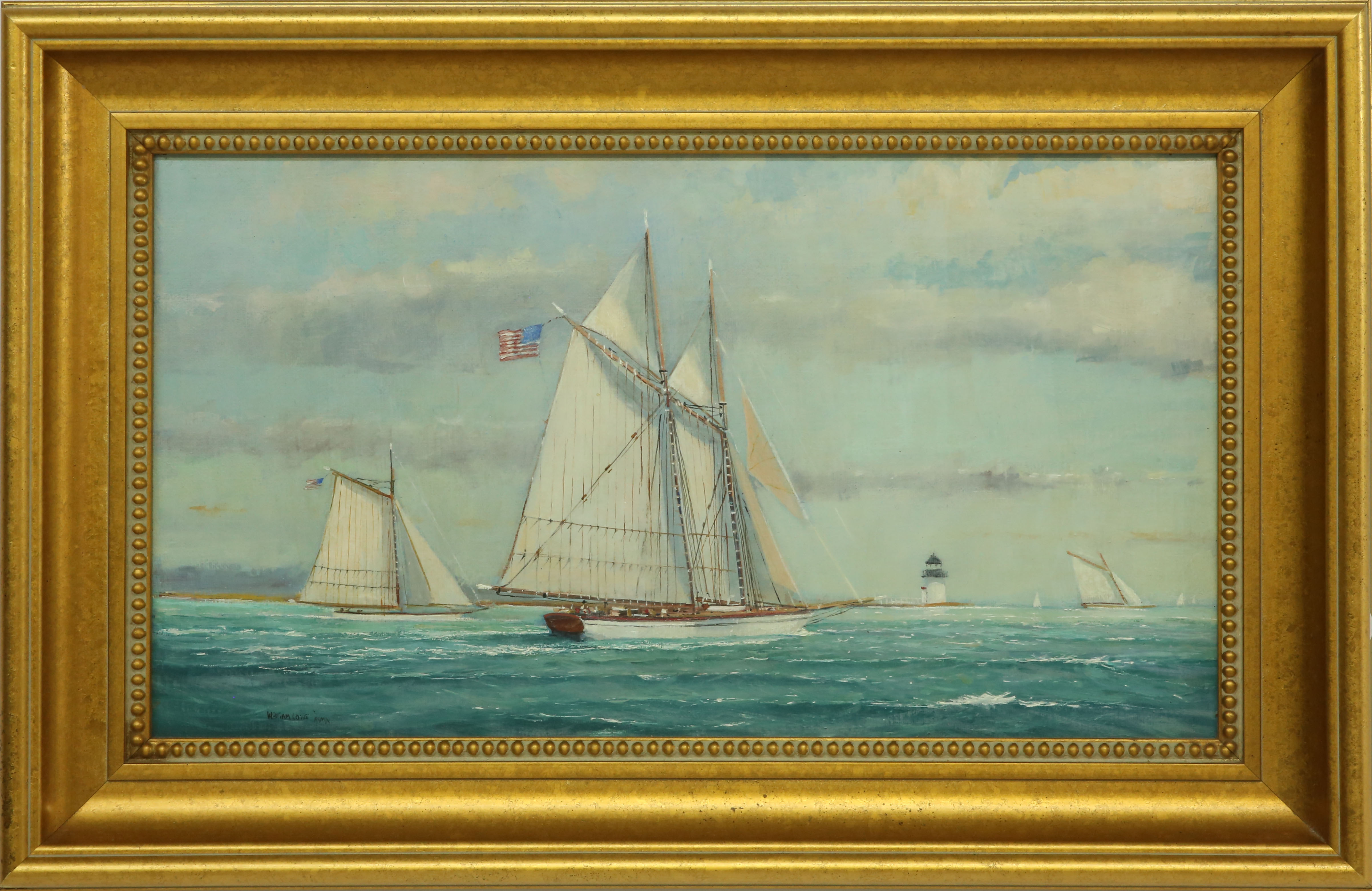 William Lowe "Yacht and Gaff Rigged Sloop Departing Nantucket ...
